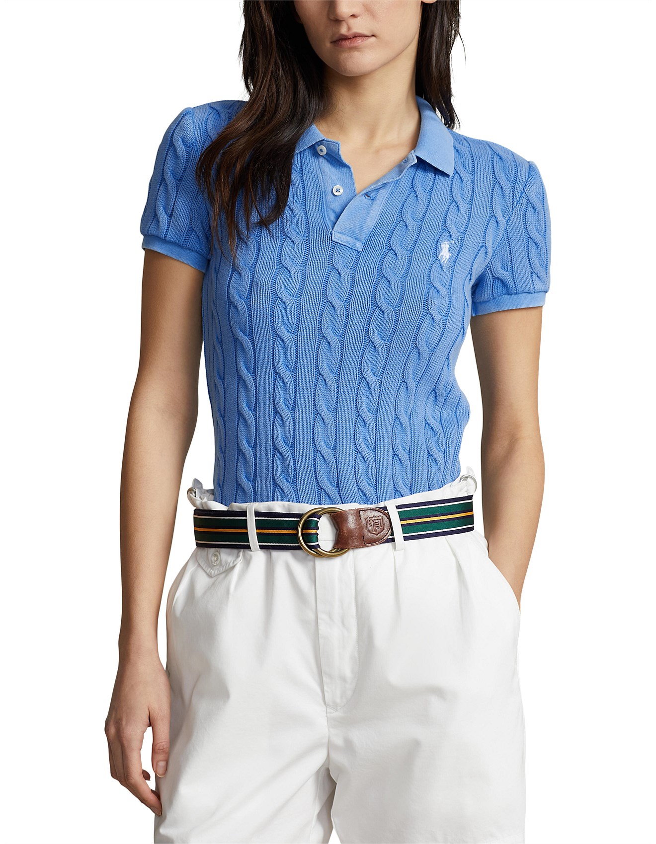 Polo Ralph Lauren Slim Fit Cable-knit Polo Shirt | David Jones