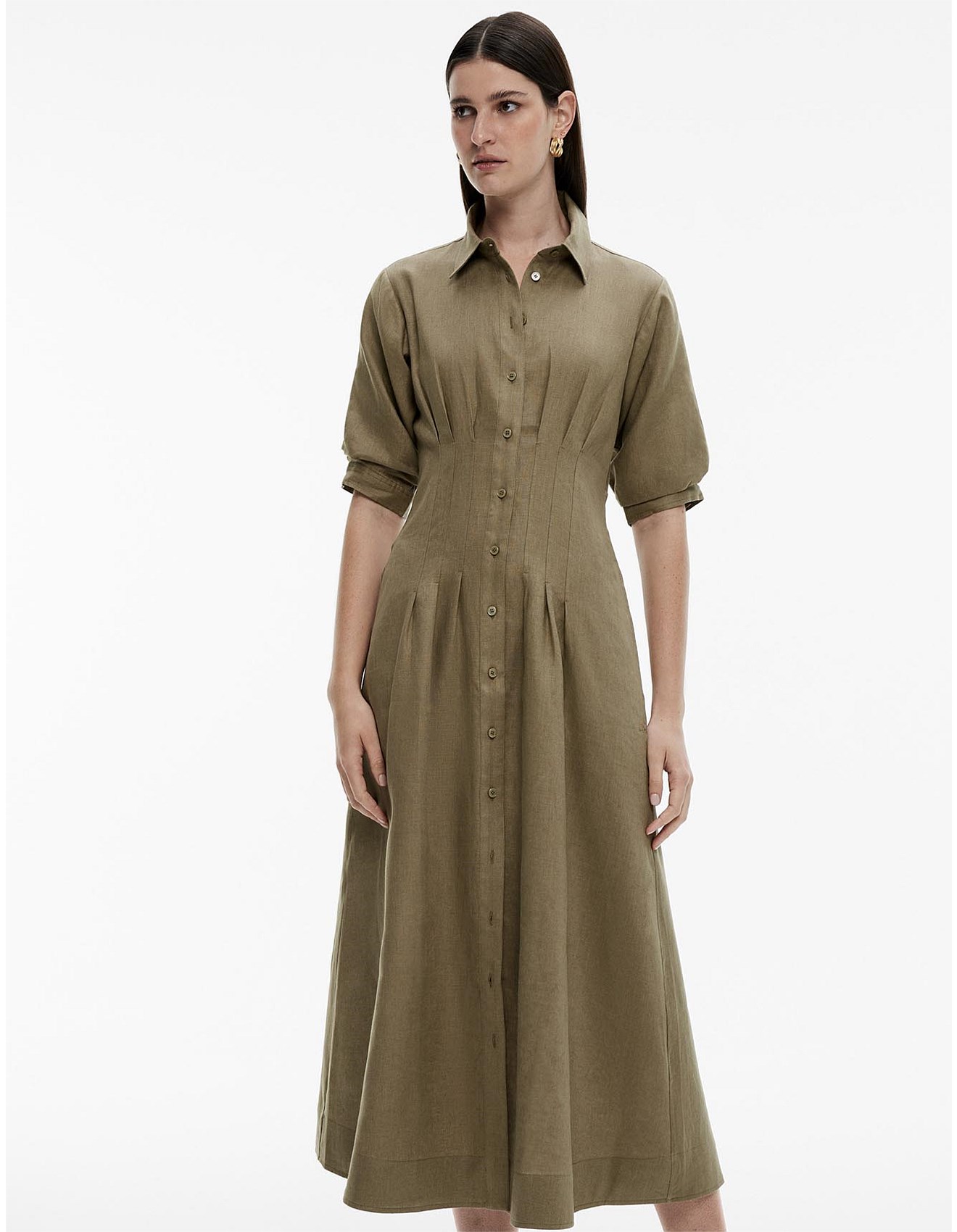Witchery French Linen Dart Midi Dress | David Jones