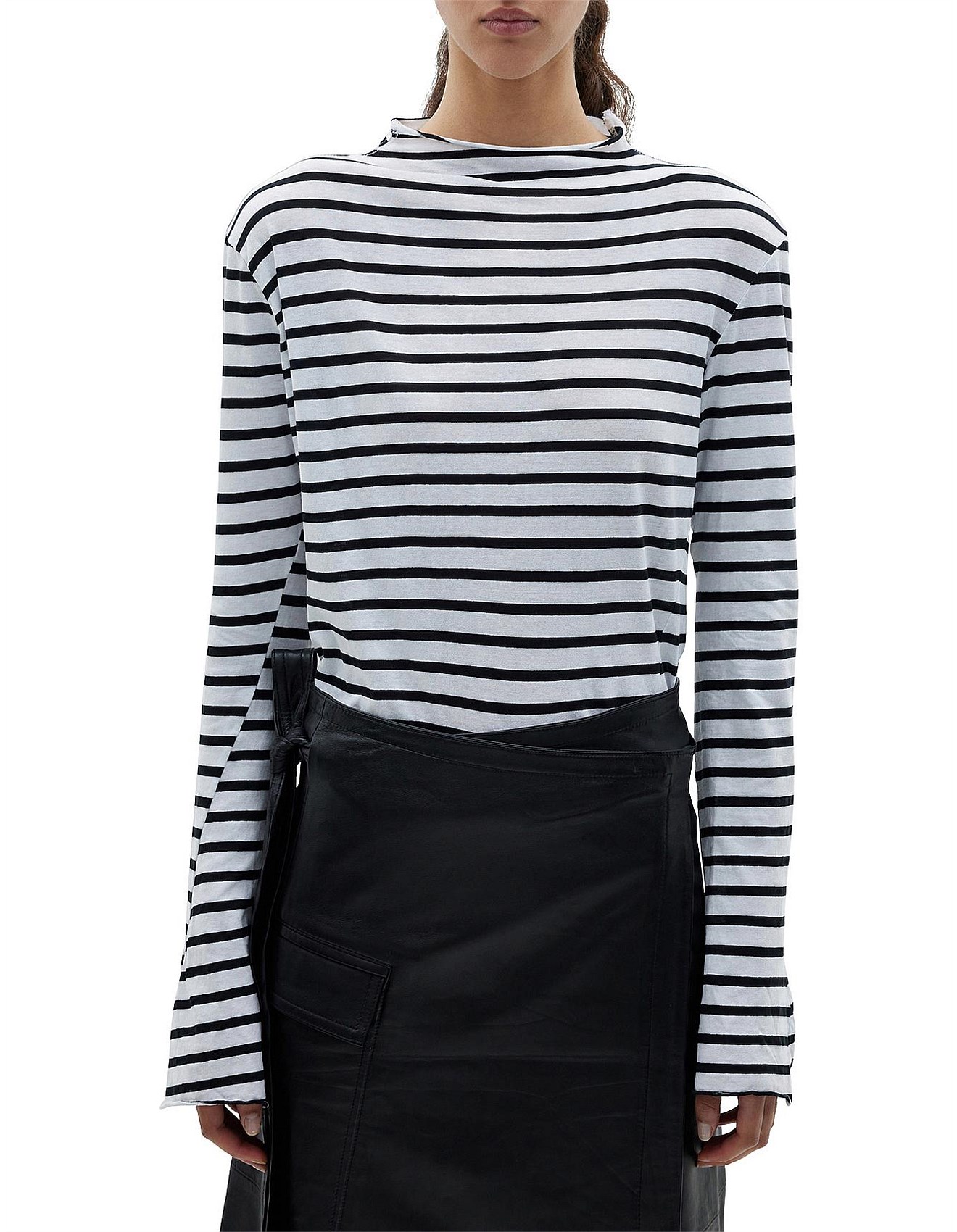 Bassike Stripe Raised Neck Long Sleeve T-shirt | David Jones
