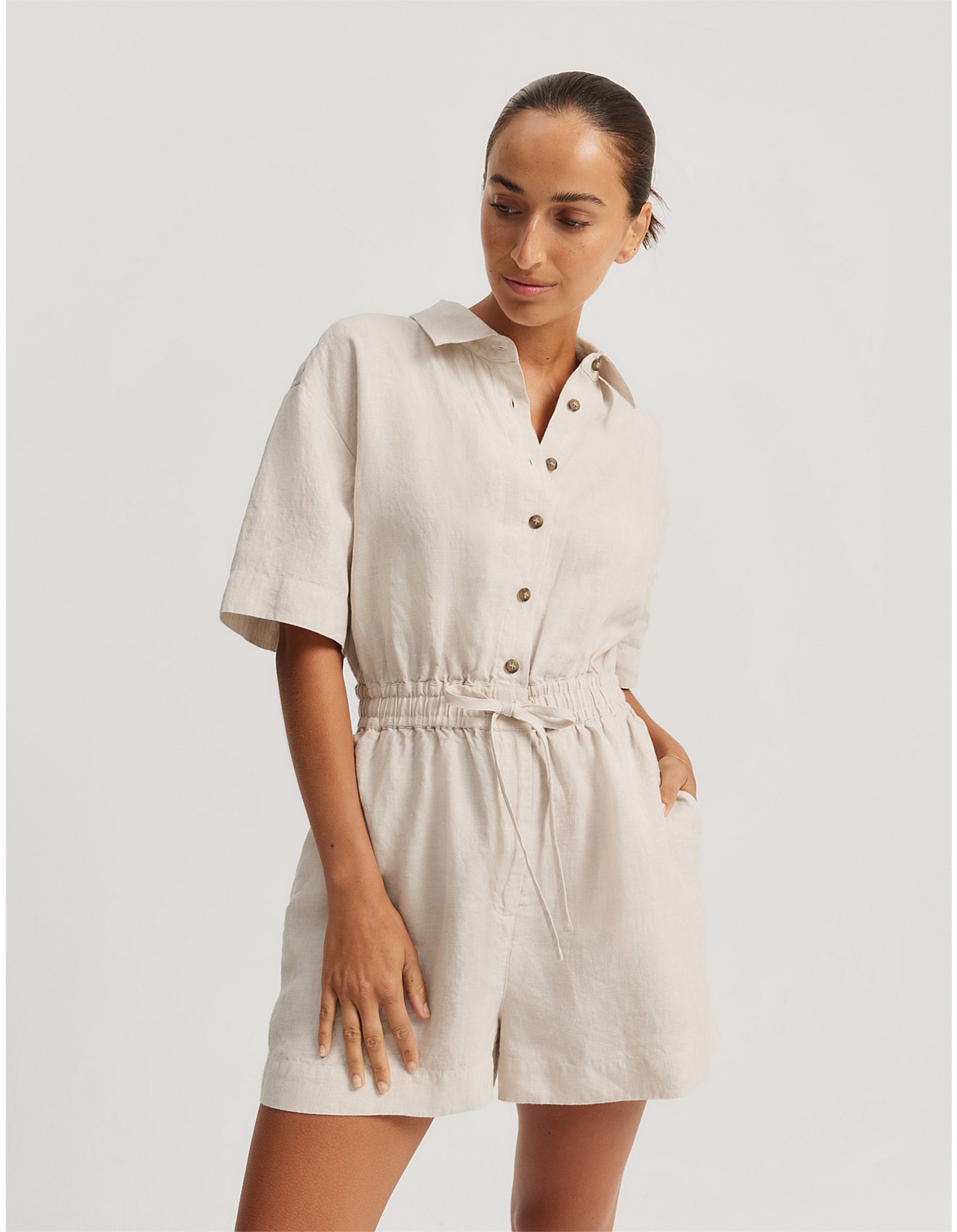 Country Road Organically Grown Linen Tie Front Playsuit | David Jones