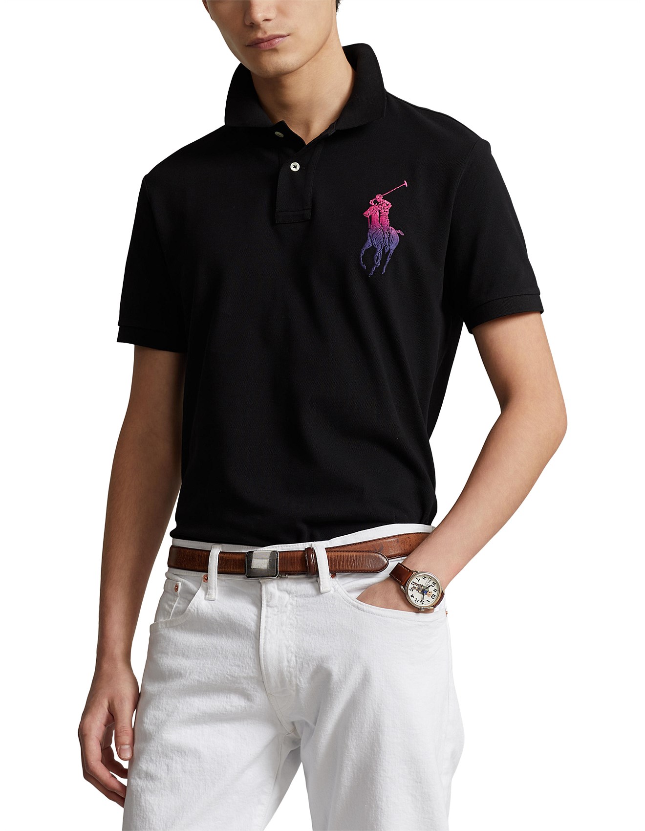 Polo Ralph Lauren Custom Slim Fit Big Pony Mesh Polo Shirt | David Jones