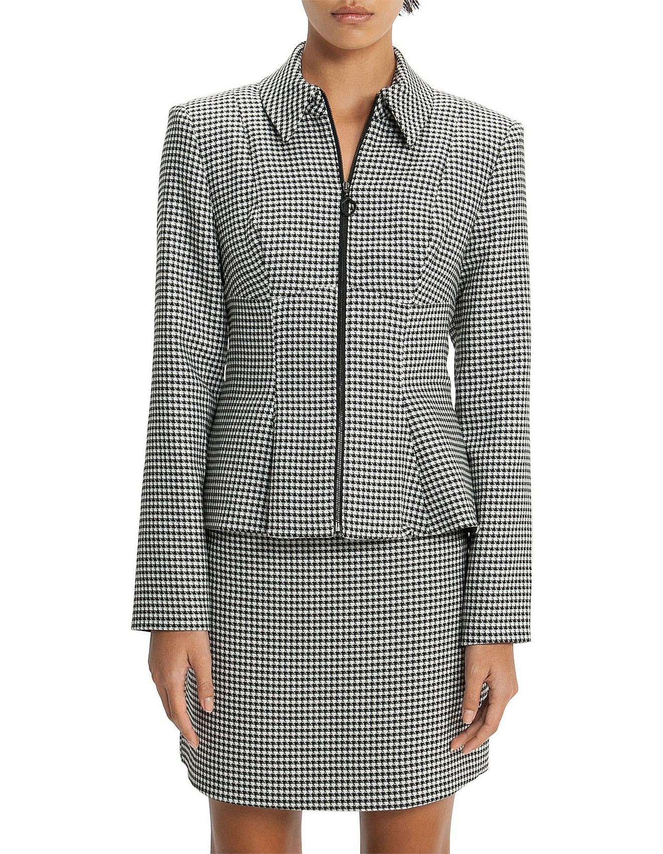 Cue Houndstooth Peplum Jacket | David Jones