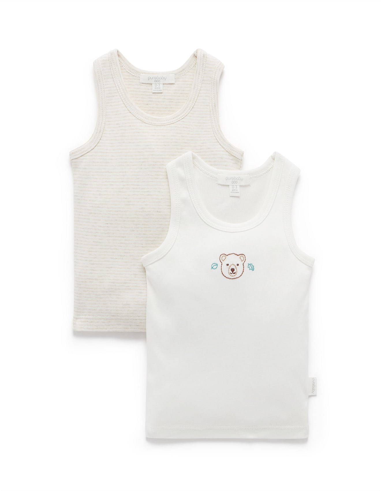 Purebaby Embroidered Singlet 2 Pack | David Jones