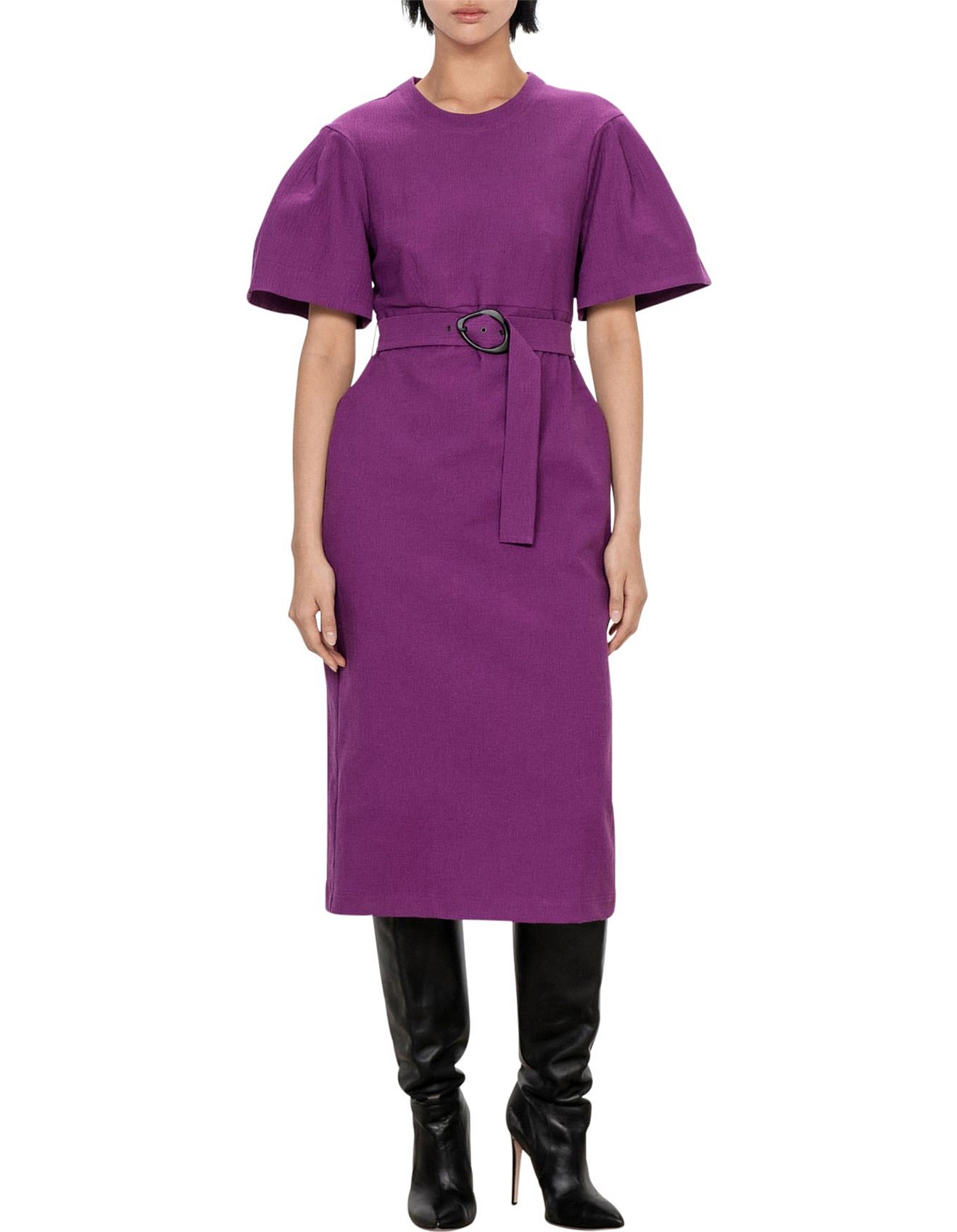 Veronika Maine Crinkle Cotton Belted Midi Dress | David Jones