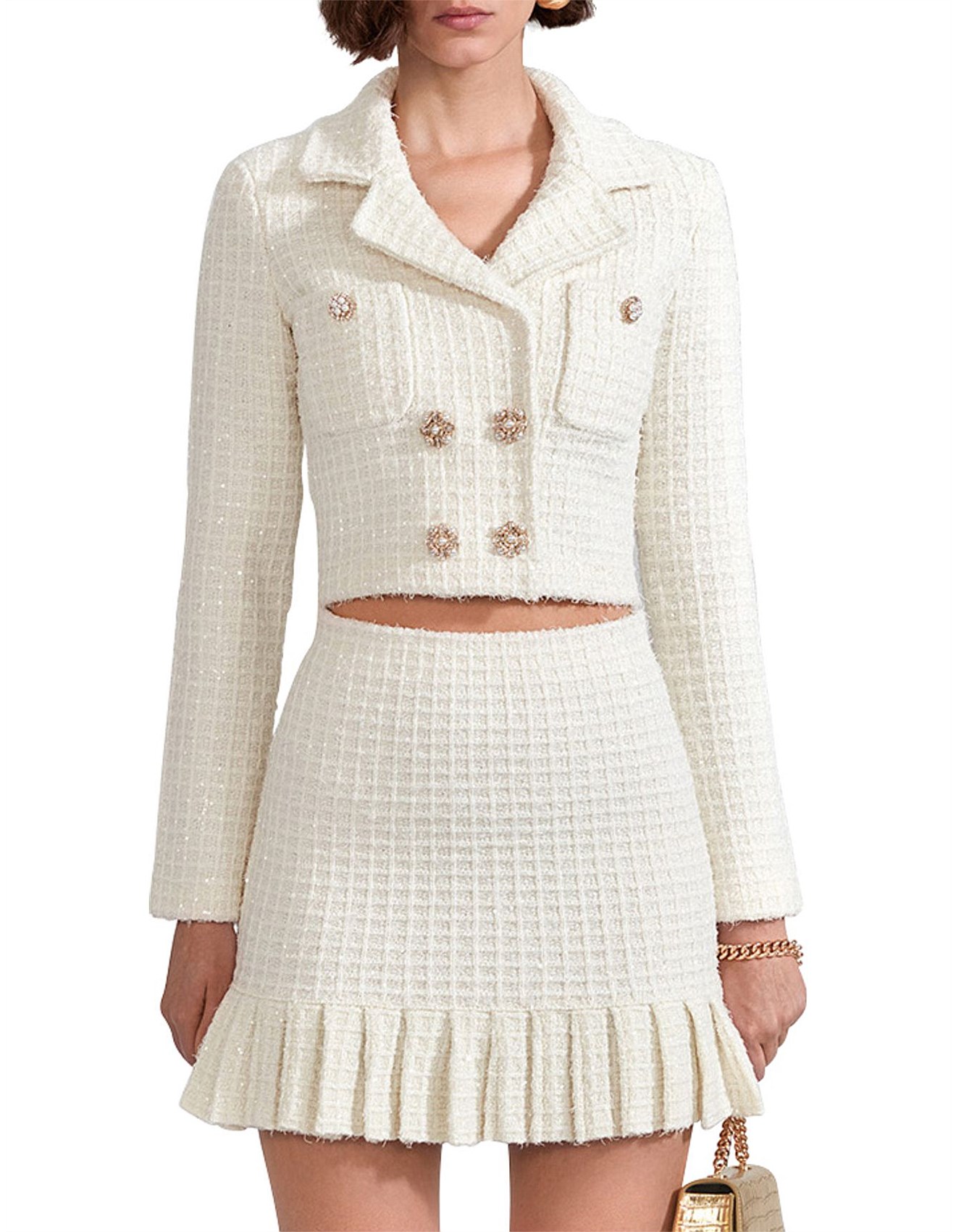 Self-portrait Cream Sequin Textured Knit Jacket | David Jones