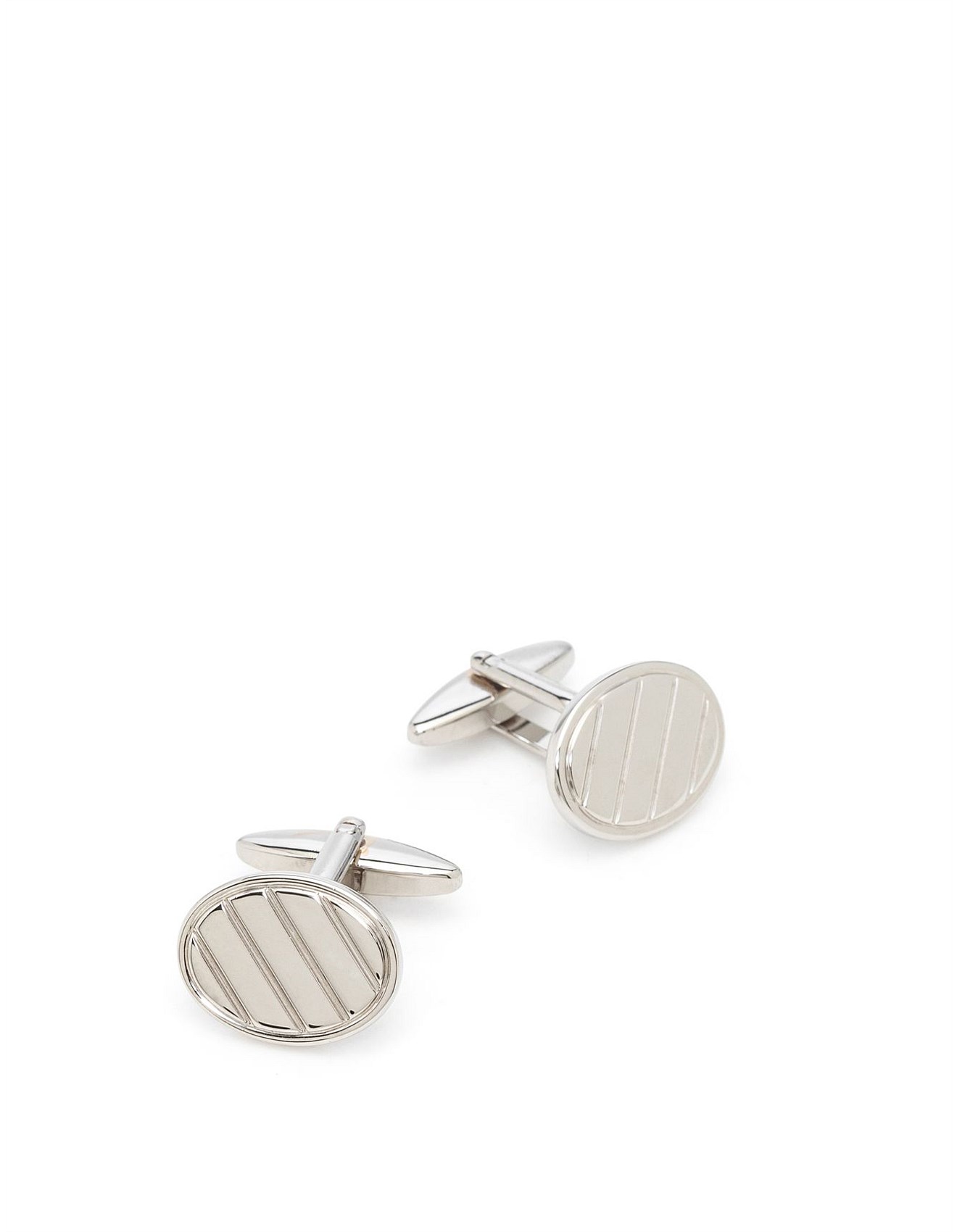 Alta Linea Brushed Rhodium Striped Oval Cufflinks | David Jones