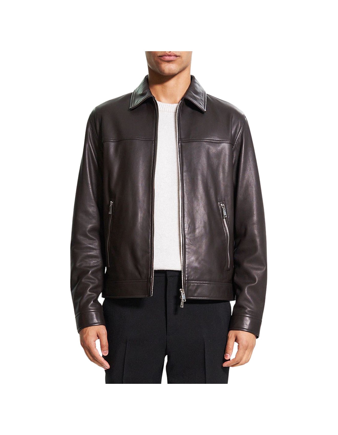 Theory Rhett Zip Up Leather Jacket | David Jones