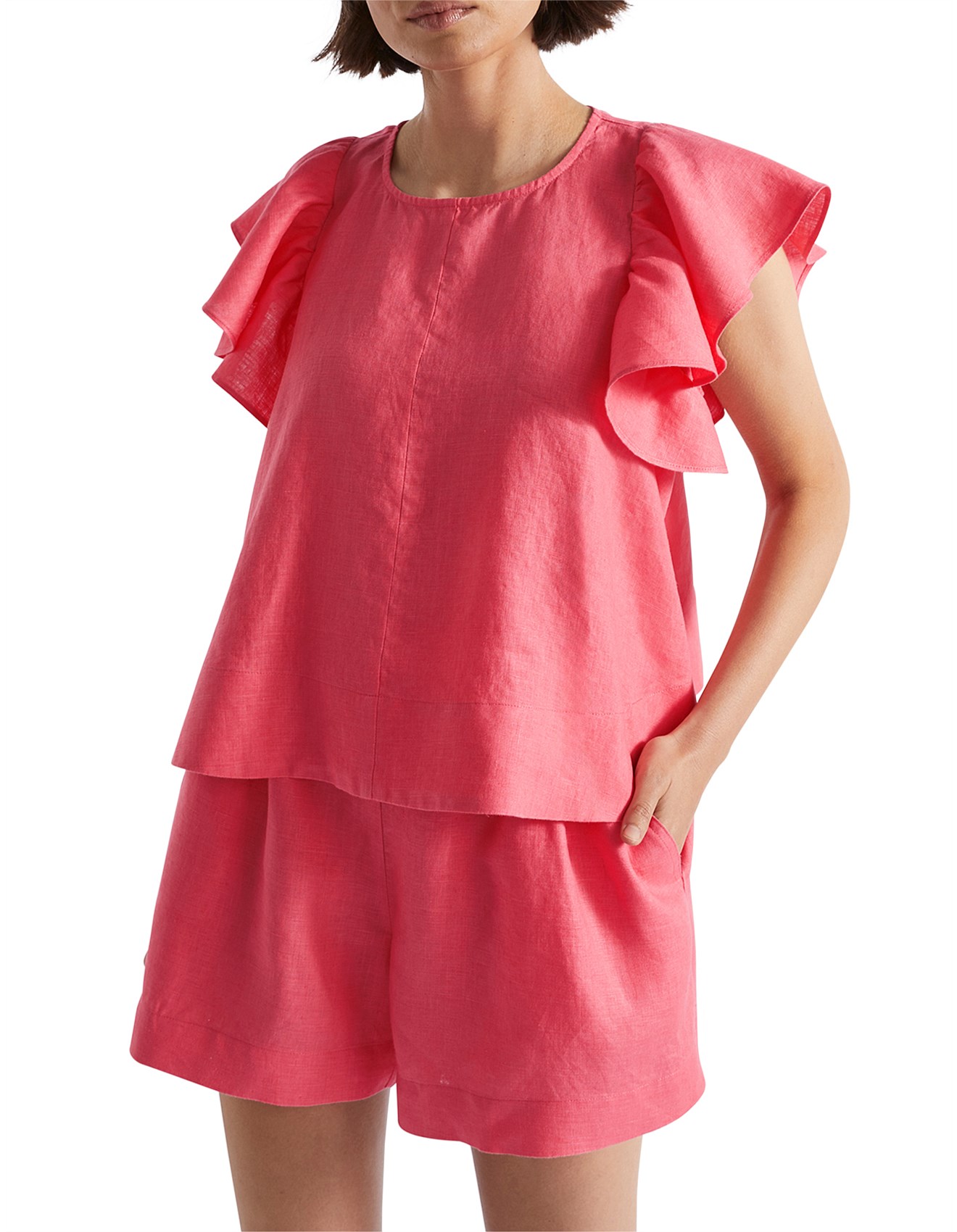 Seed Heritage Linen Ruffle Top | David Jones