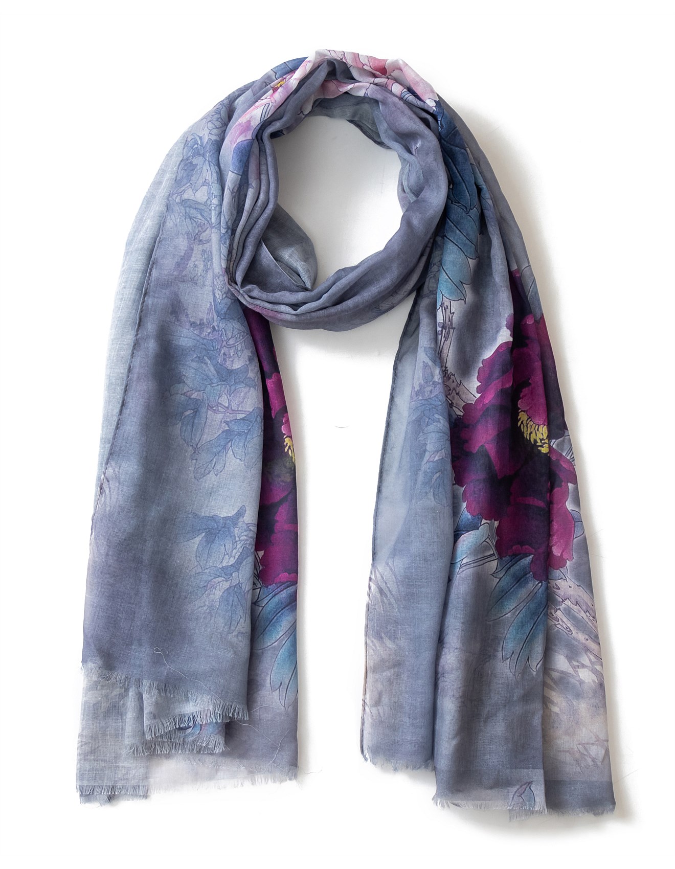 Gregory Ladner Floral Print Scarf With Frayed Edge | David Jones
