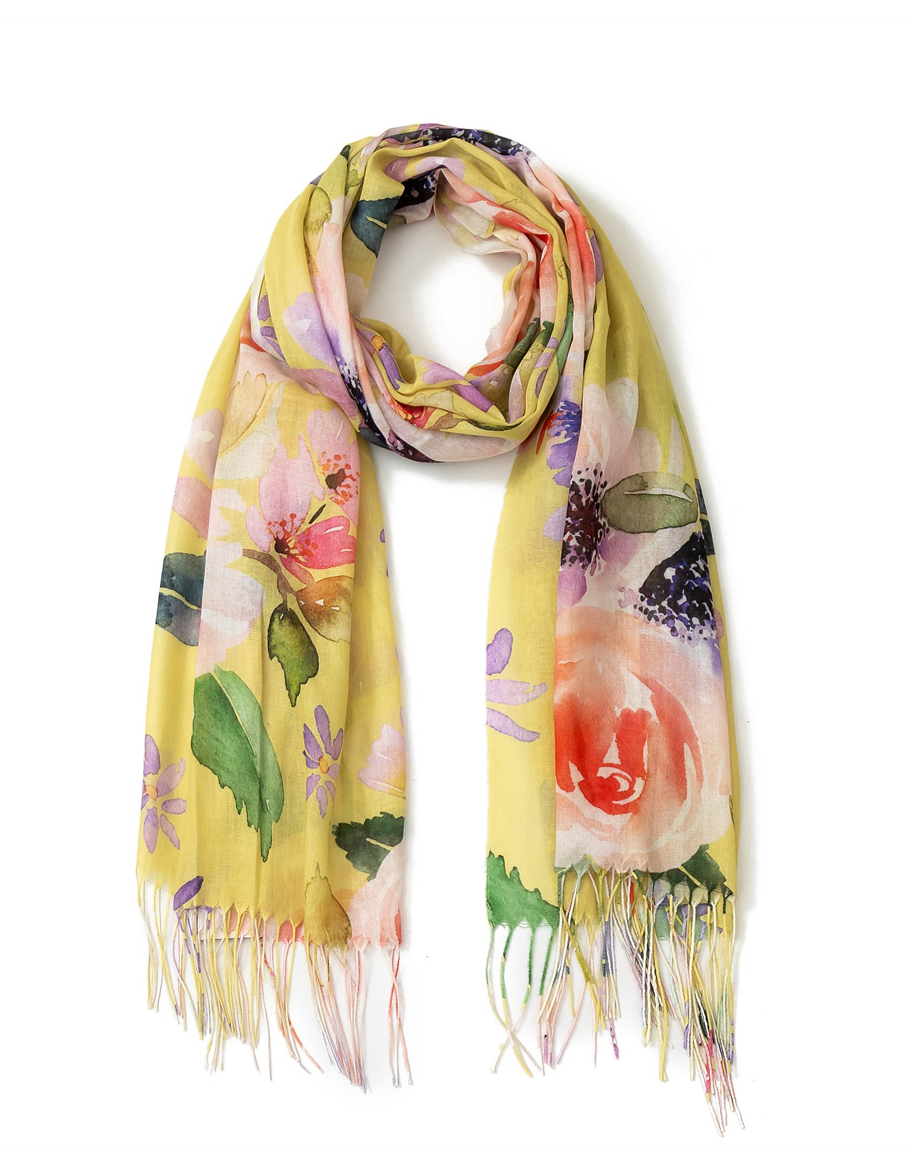 Gregory Ladner Floral Print Scarf With Fringing | David Jones