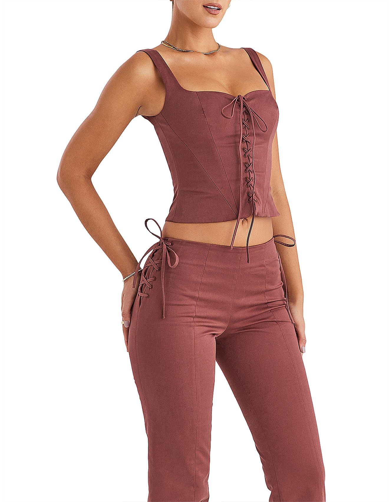 Mistress Rocks Mistress Rocks Coffee Lace Up Corset | David Jones