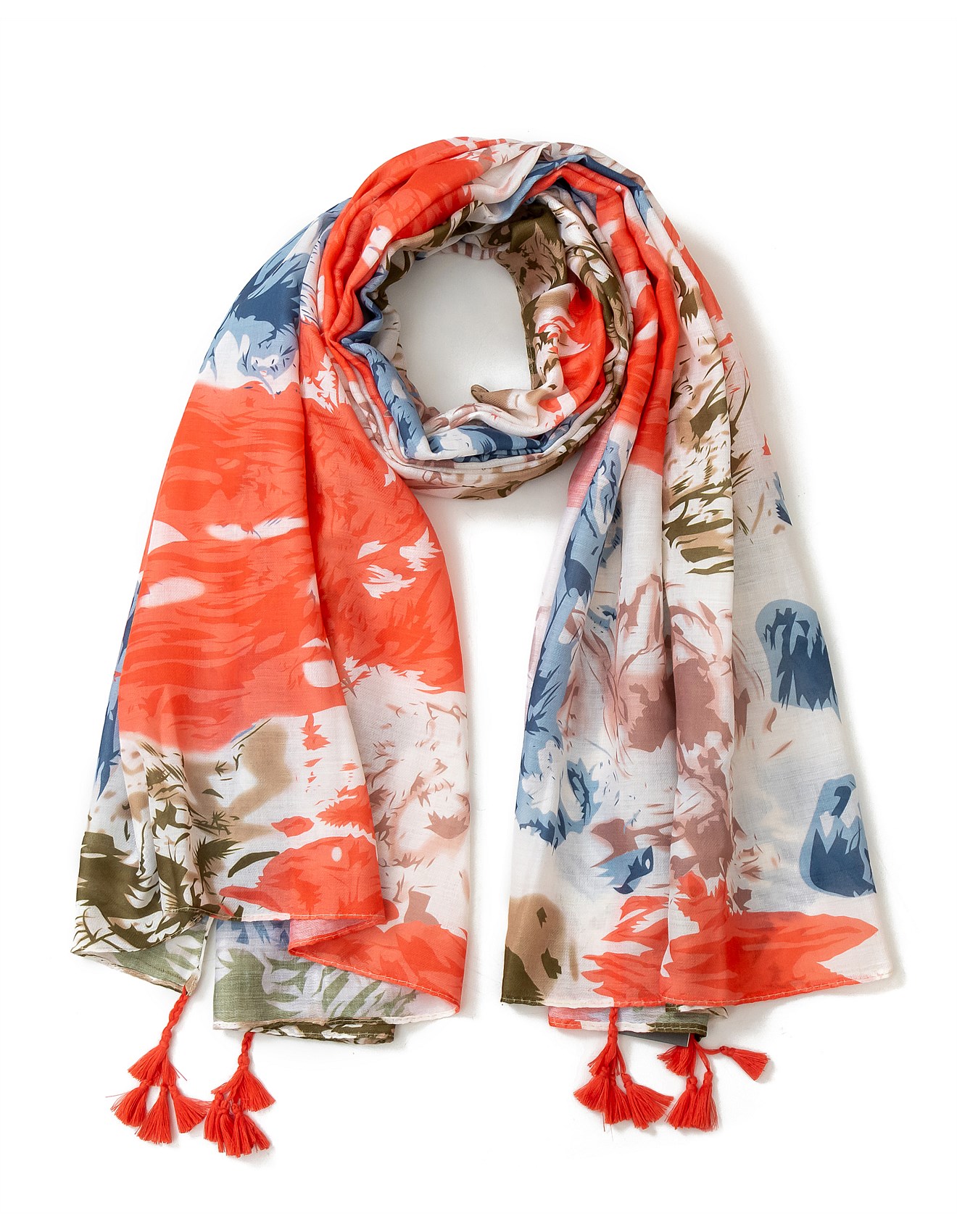 Gregory Ladner Abstract Floral Scarf With Tassles | David Jones