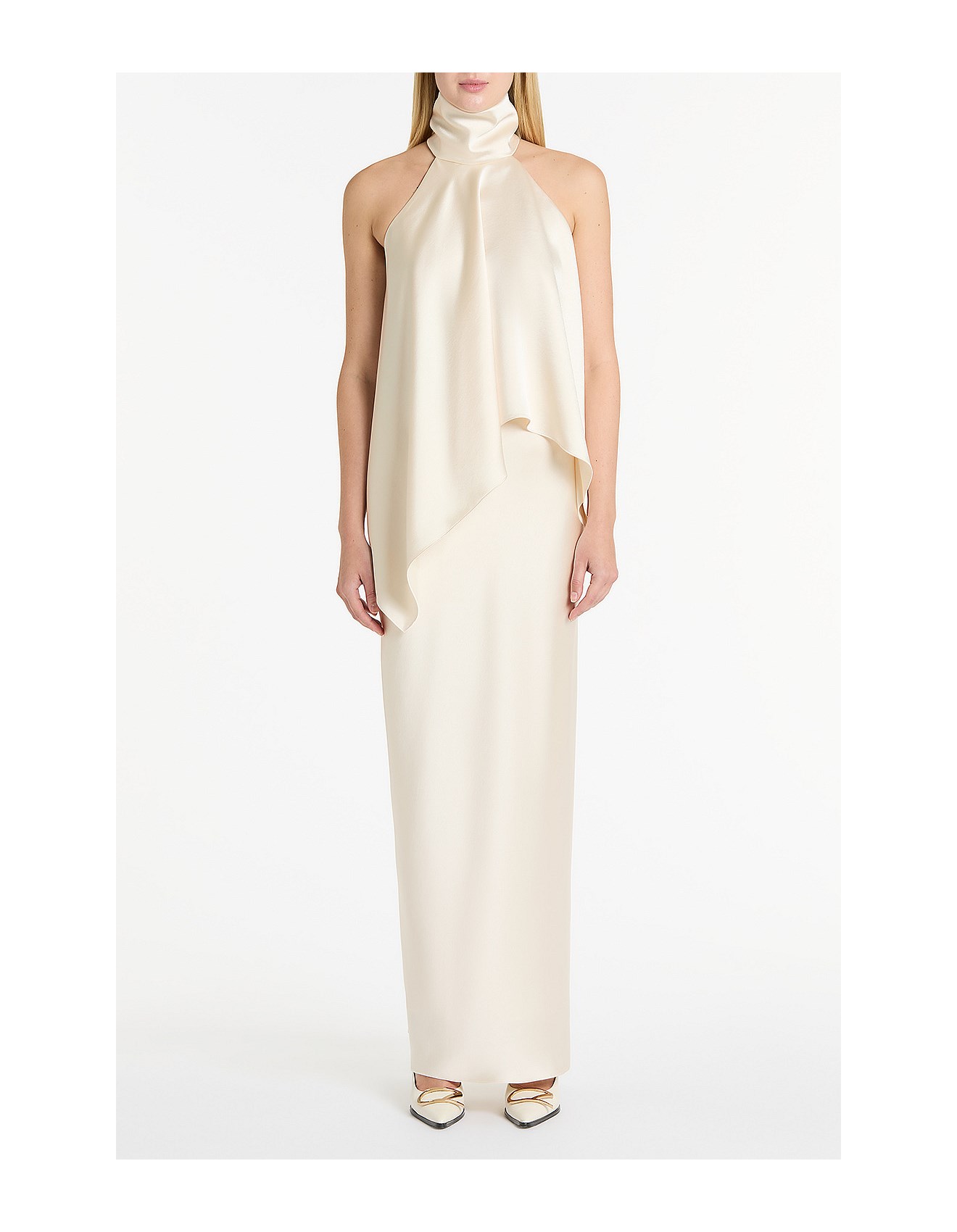 Carla Zampatti Ivory Satin Draped Halter Top | David Jones
