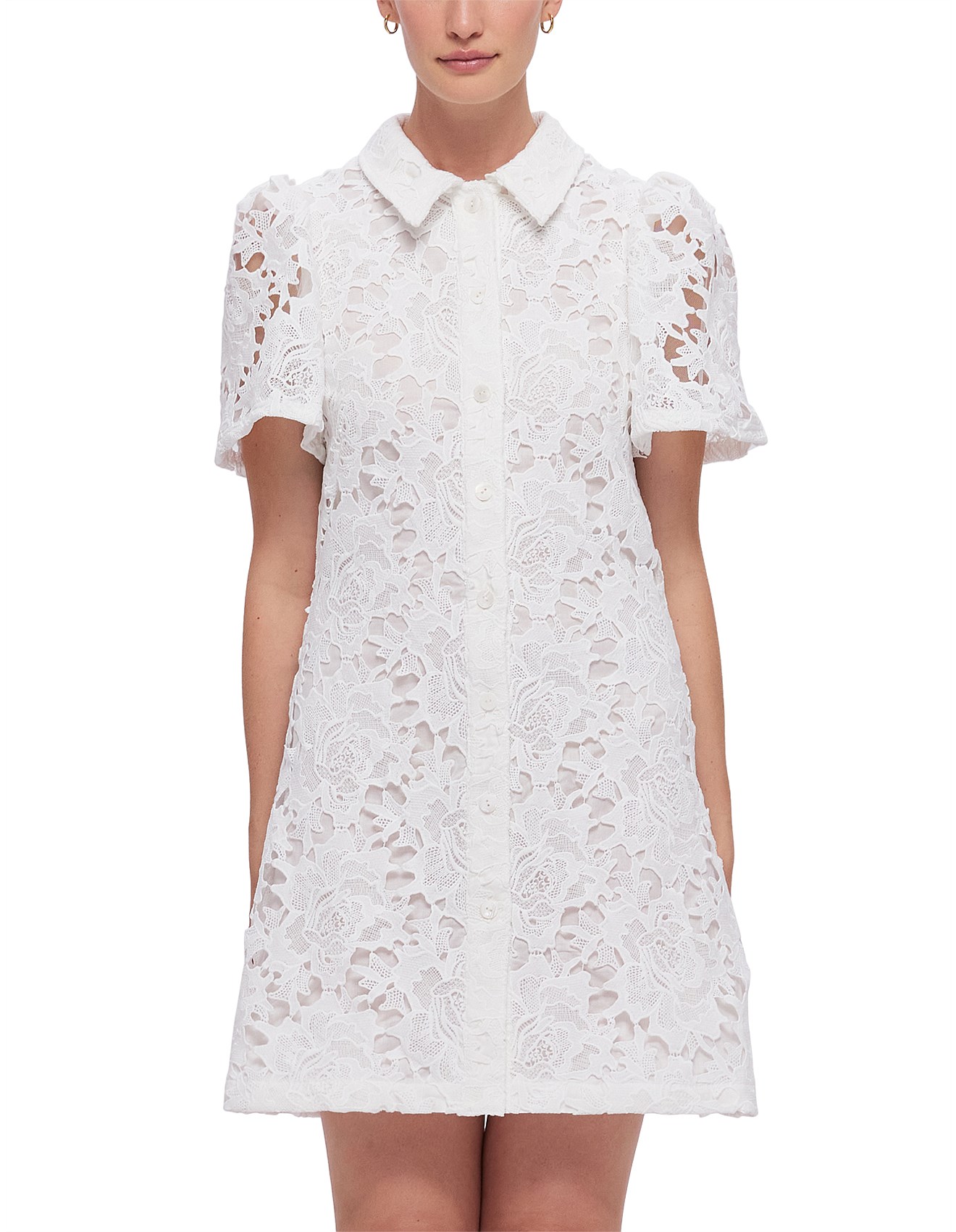 Leo Lin Brooke Lace Shirt Sleeve Mini Dress | David Jones