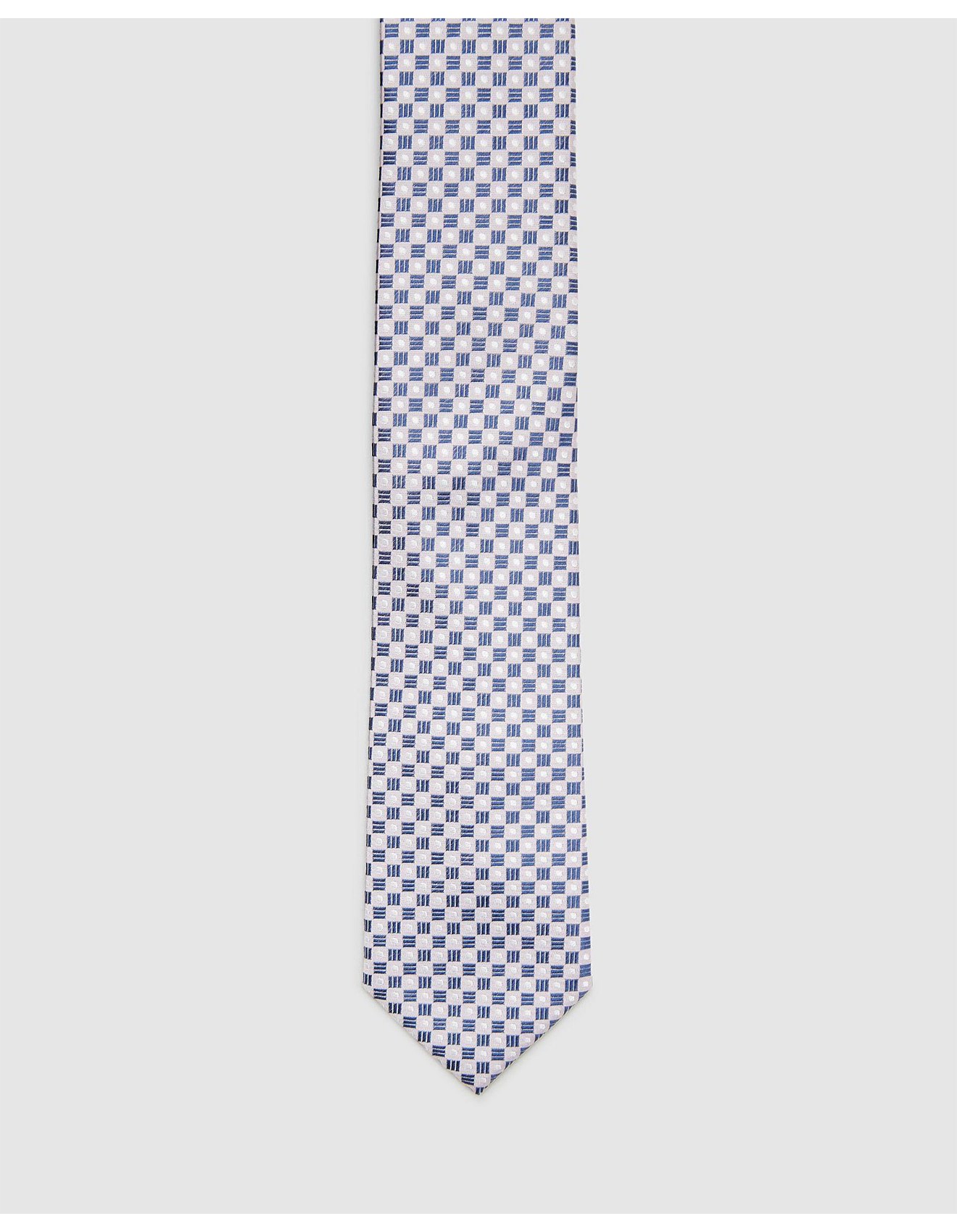 Oxford Checkerboard Pattern Tie -Silk In Pink Light | David Jones