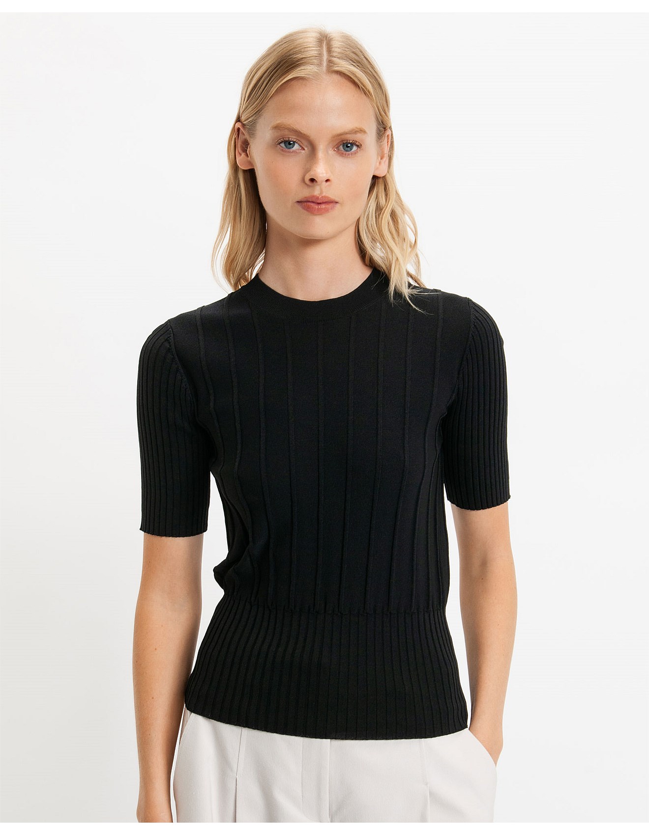 Cue Multi Rib Short Sleeve Knit | David Jones
