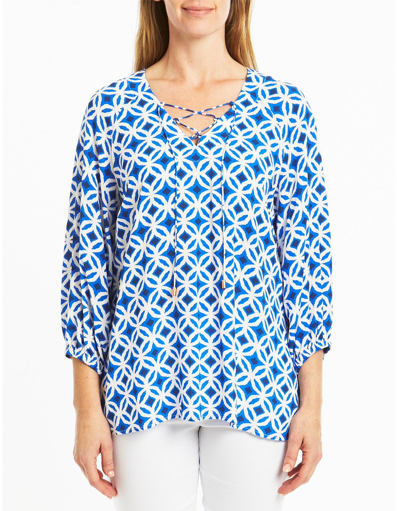 Ping Pong Lace Up Print Top | David Jones