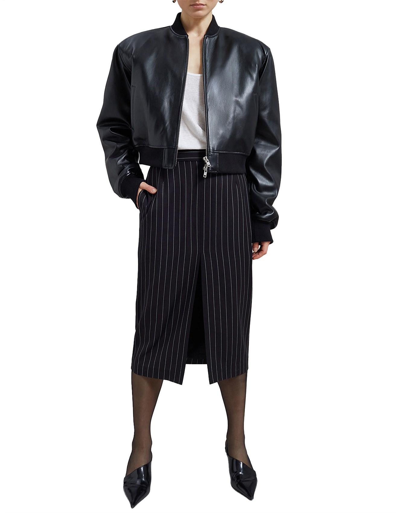 The Frankie Shop Micky Faux Leather Cropped Bomber Jacket | David Jones