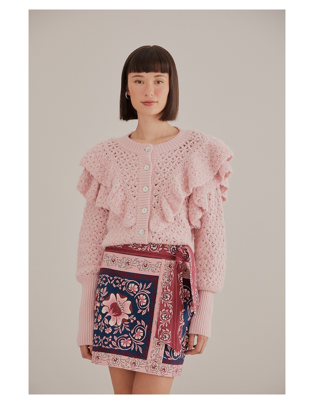 Farm Rio Pink Flower Texture Knit Cardigan | David Jones