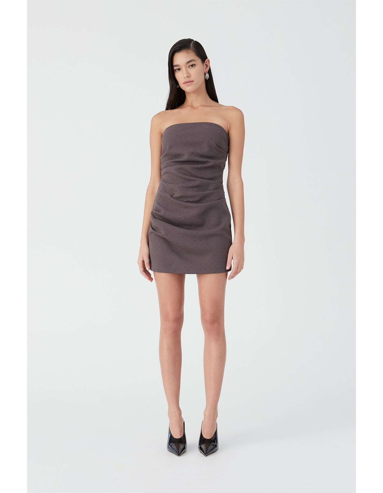 Misha Carter Studded Strapless Bonded Crepe Mini Dress Gunmetal | David ...