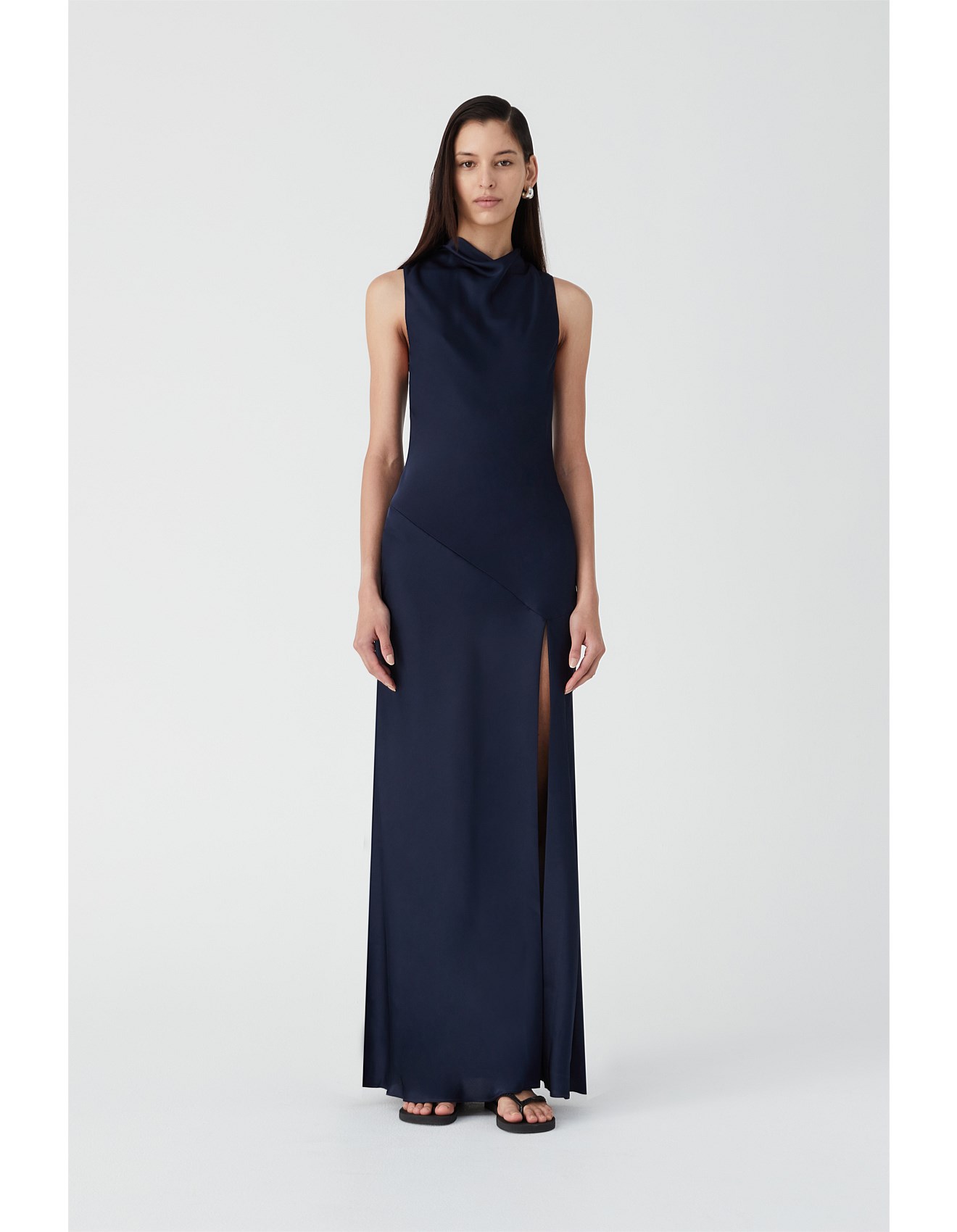 Misha Nya High Neck Silk Maxi Dress Navy | David Jones