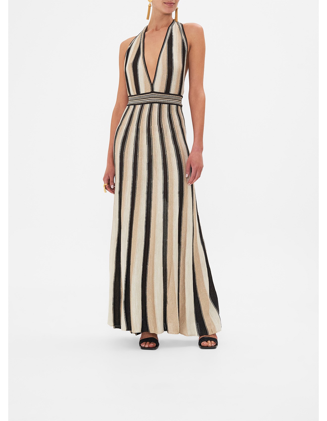 Camilla Halter Neck Knit Dress -Metallic Stripe | David Jones