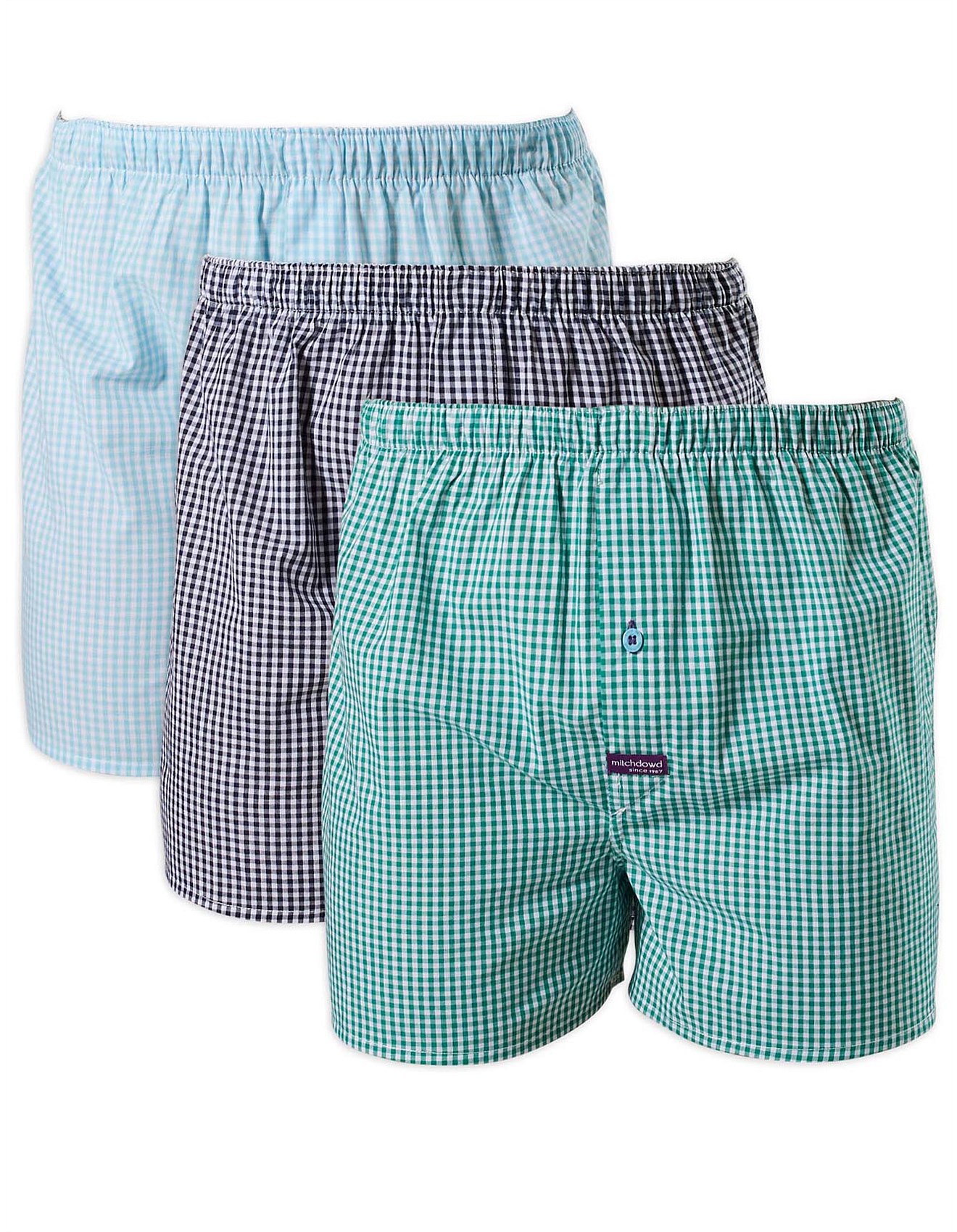 Mitch Dowd Men's Gingham Check Cotton Boxer Shorts 3 Pack | David Jones