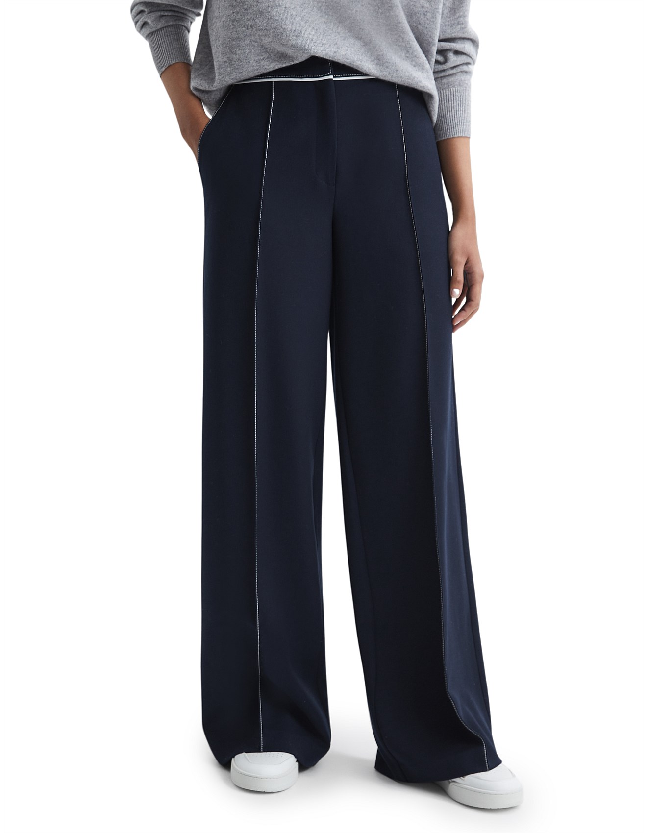 Reiss Oriel Side Stitch Wide Leg Trouser | David Jones