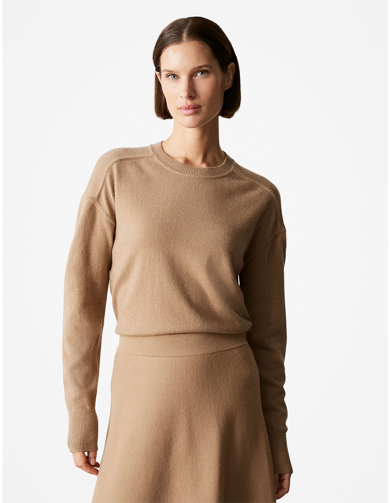 Trenery Merino Blend Forward Shoulder Seam Relaxed Crew | David Jones