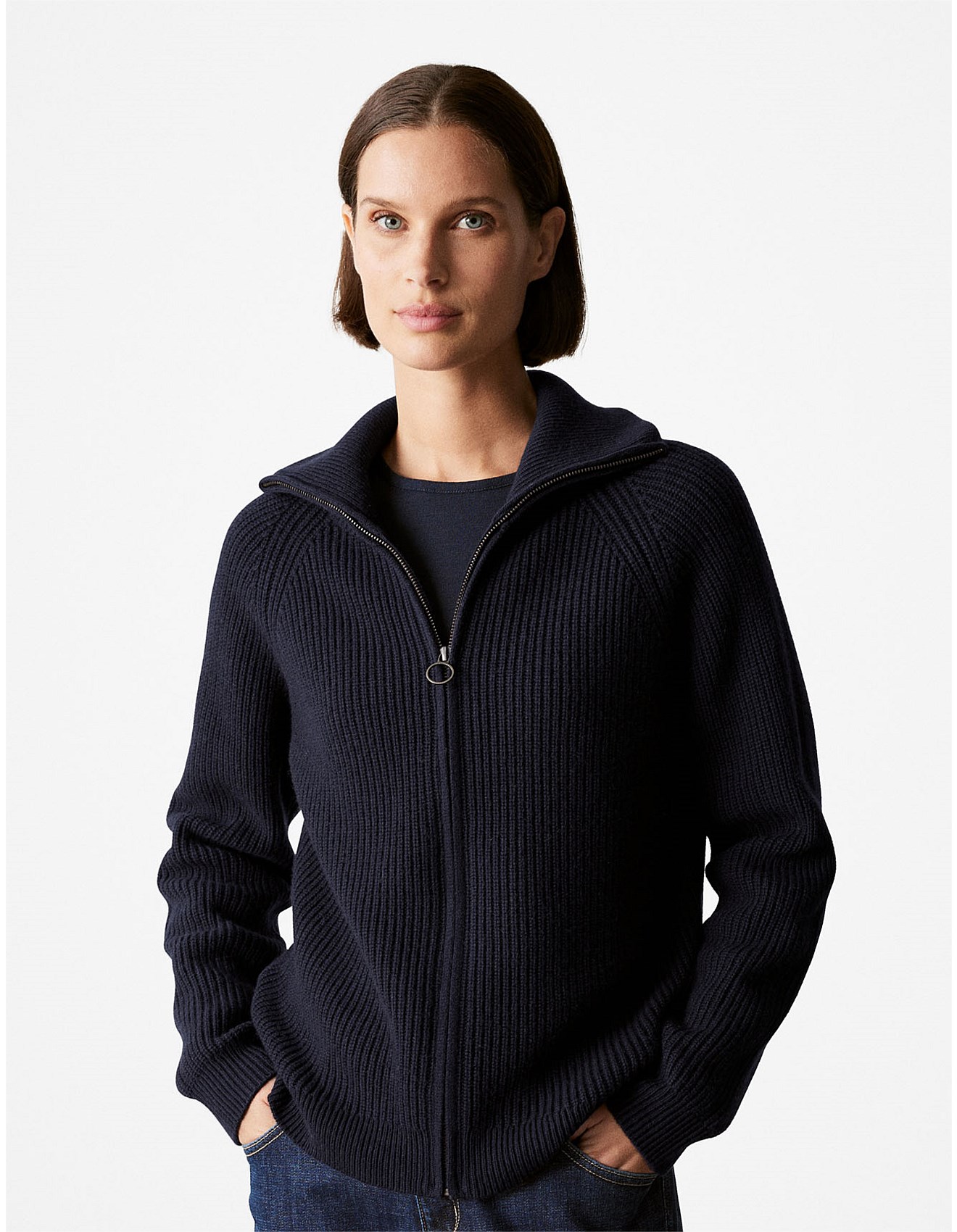 Trenery Wool Yak Rib Zip Through Cardigan | David Jones