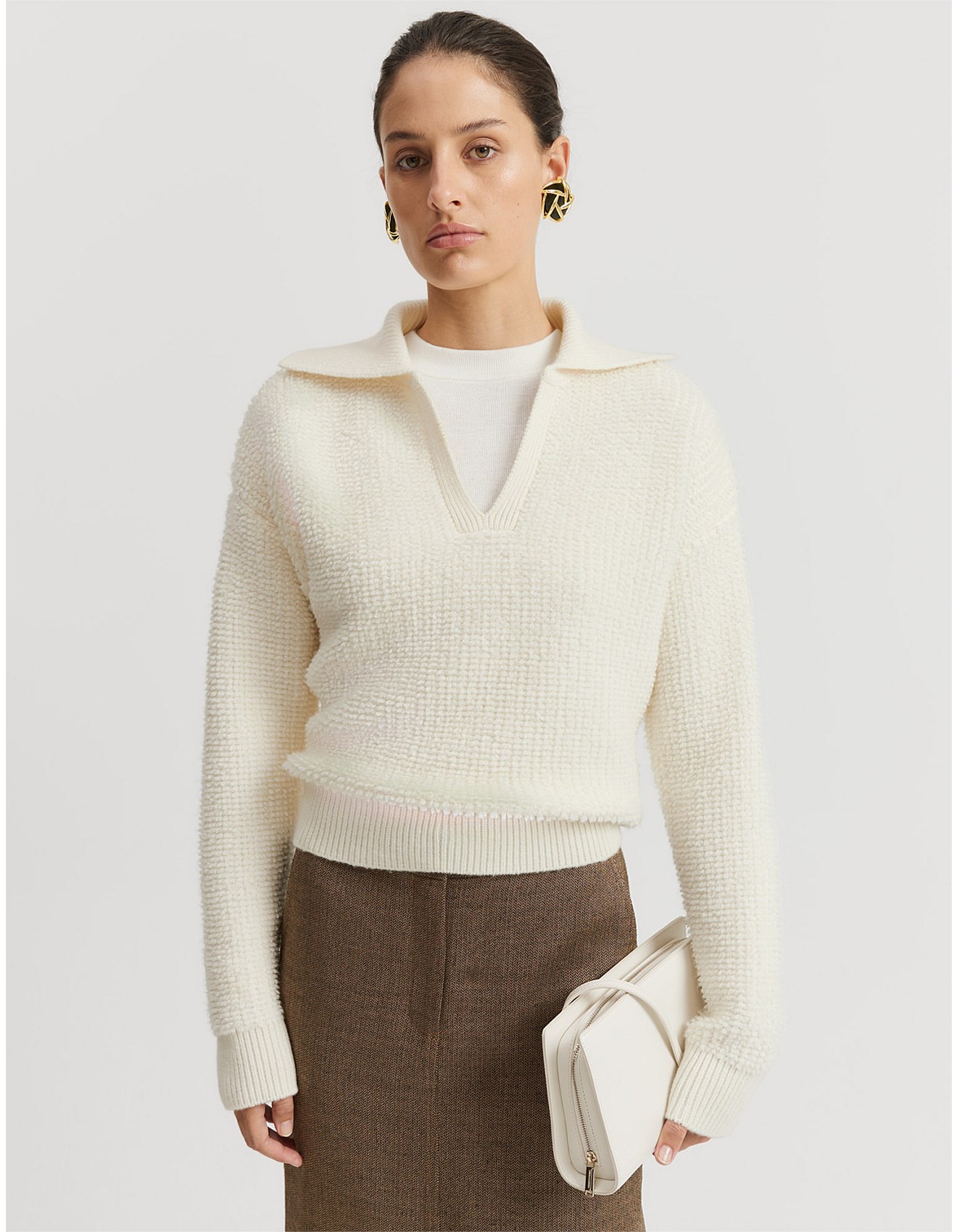 Country Road Boucle Collared Knit | David Jones