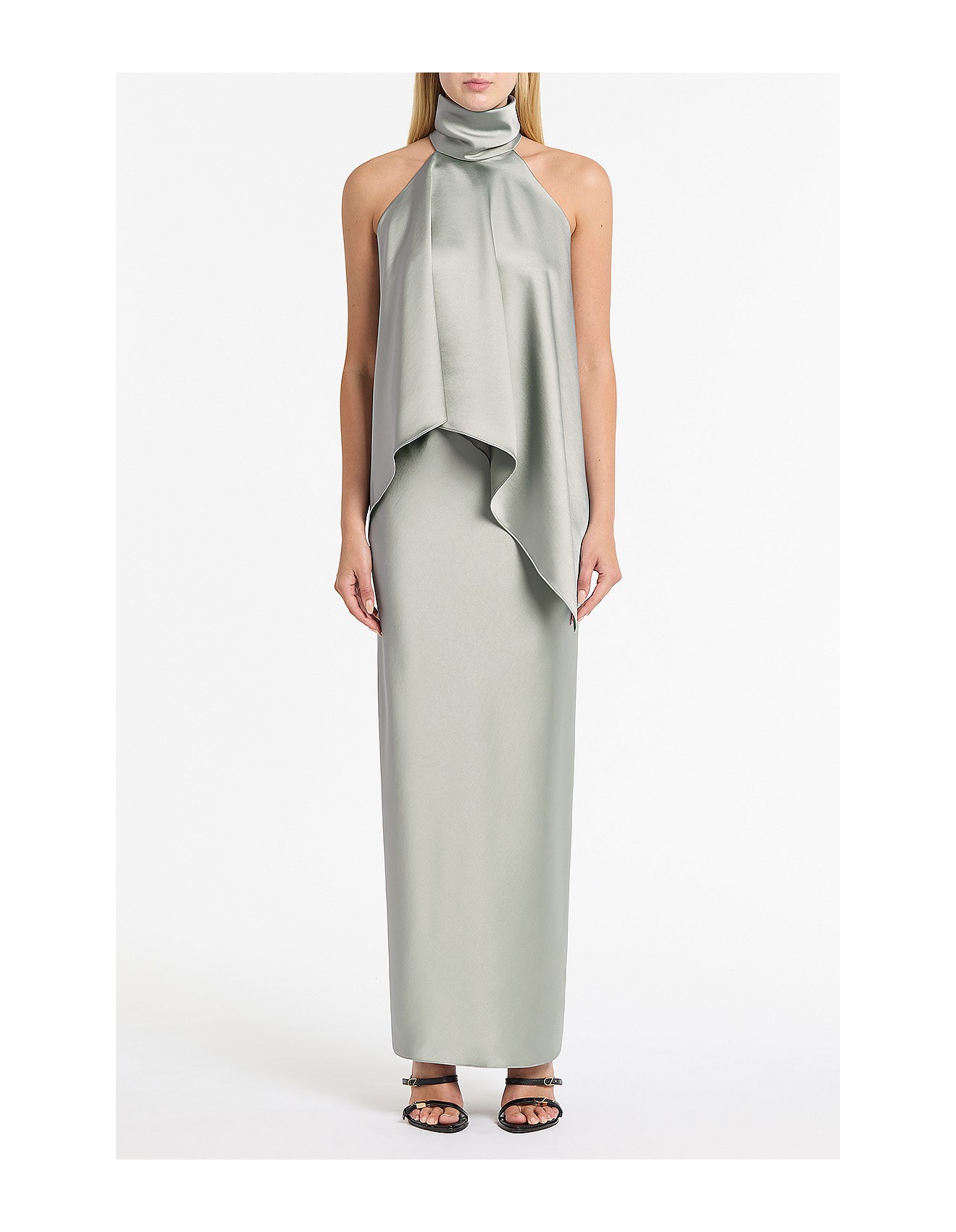 Carla Zampatti Silver Satin Draped Halter Top | David Jones