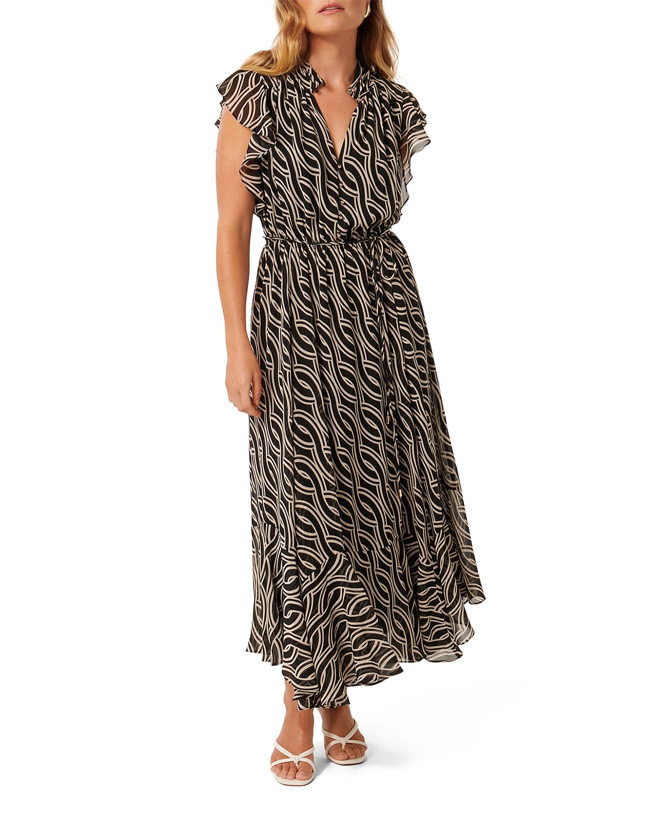 Forever New Maxine Petite Ruffle Sleeve Midi Dress | David Jones