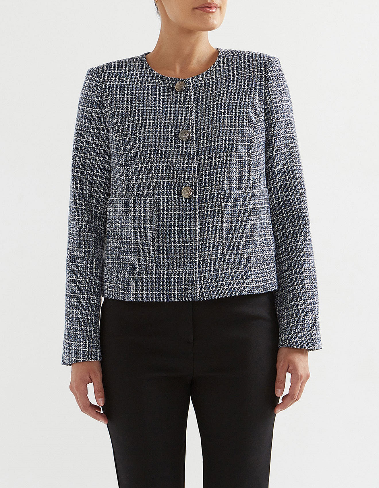 David Jones Tweed Collarless Jacket | David Jones