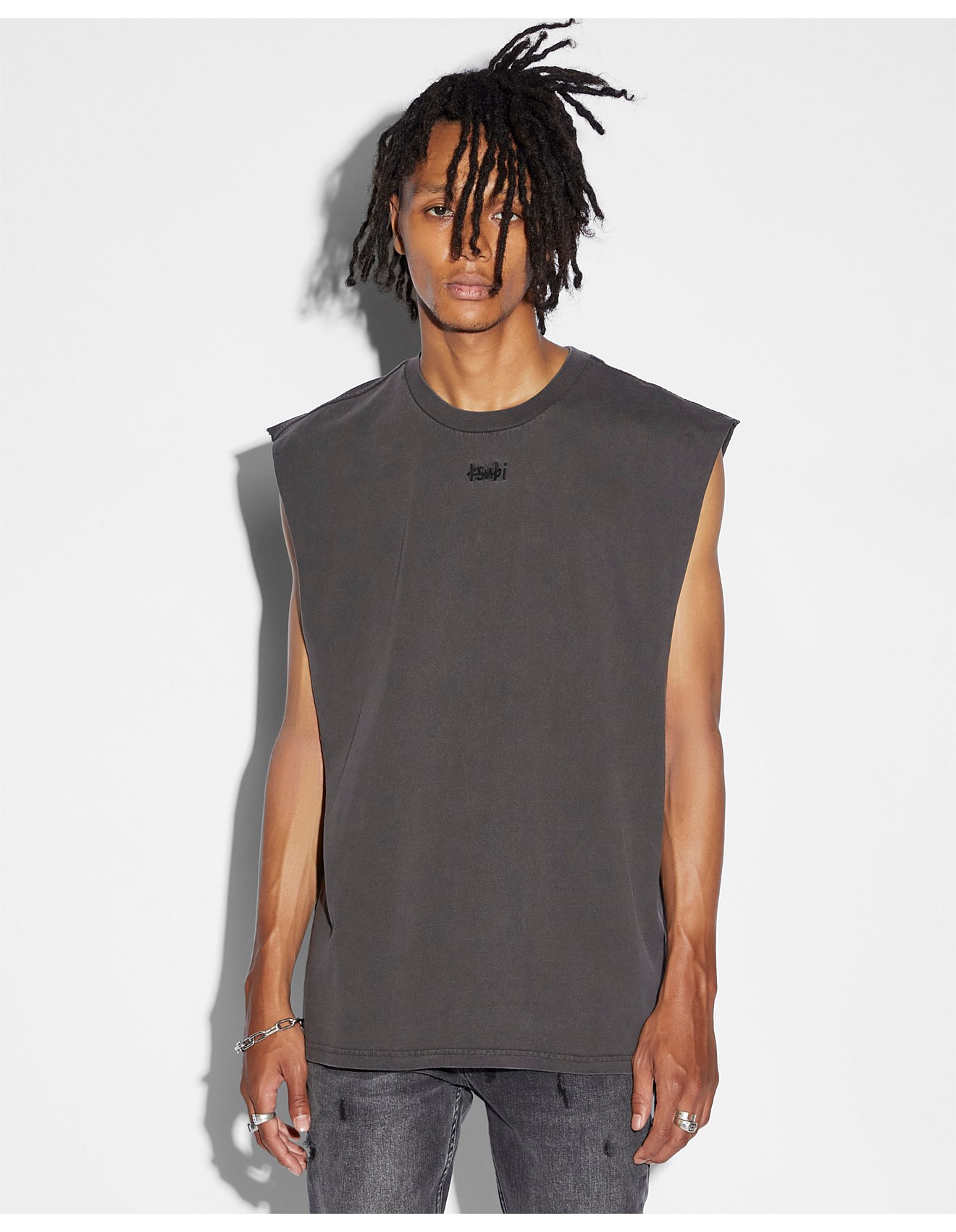 Ksubi Slash Biggie Sleevless T-shirt Faded Black | David Jones