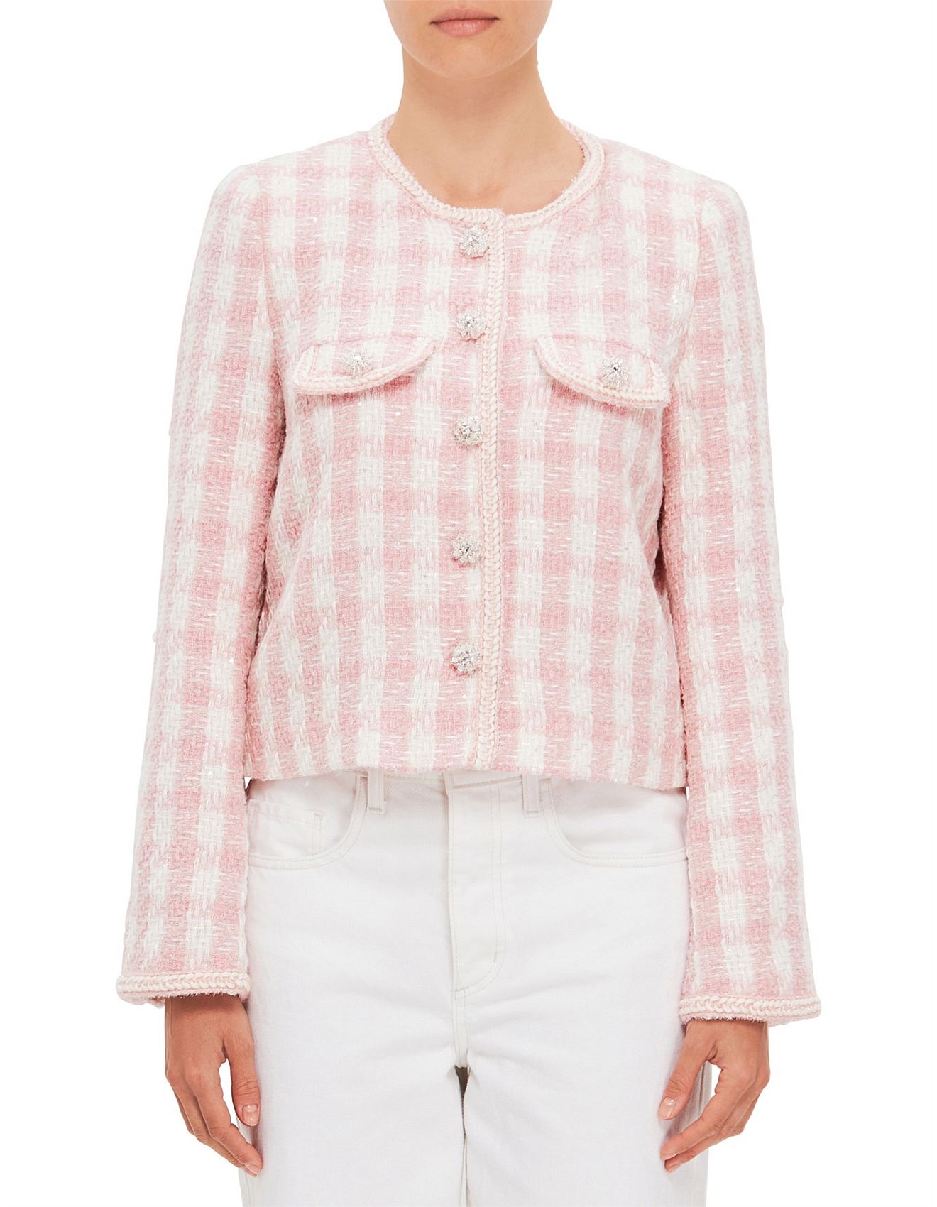 Self-portrait Pink Check Boucle Jacket | David Jones