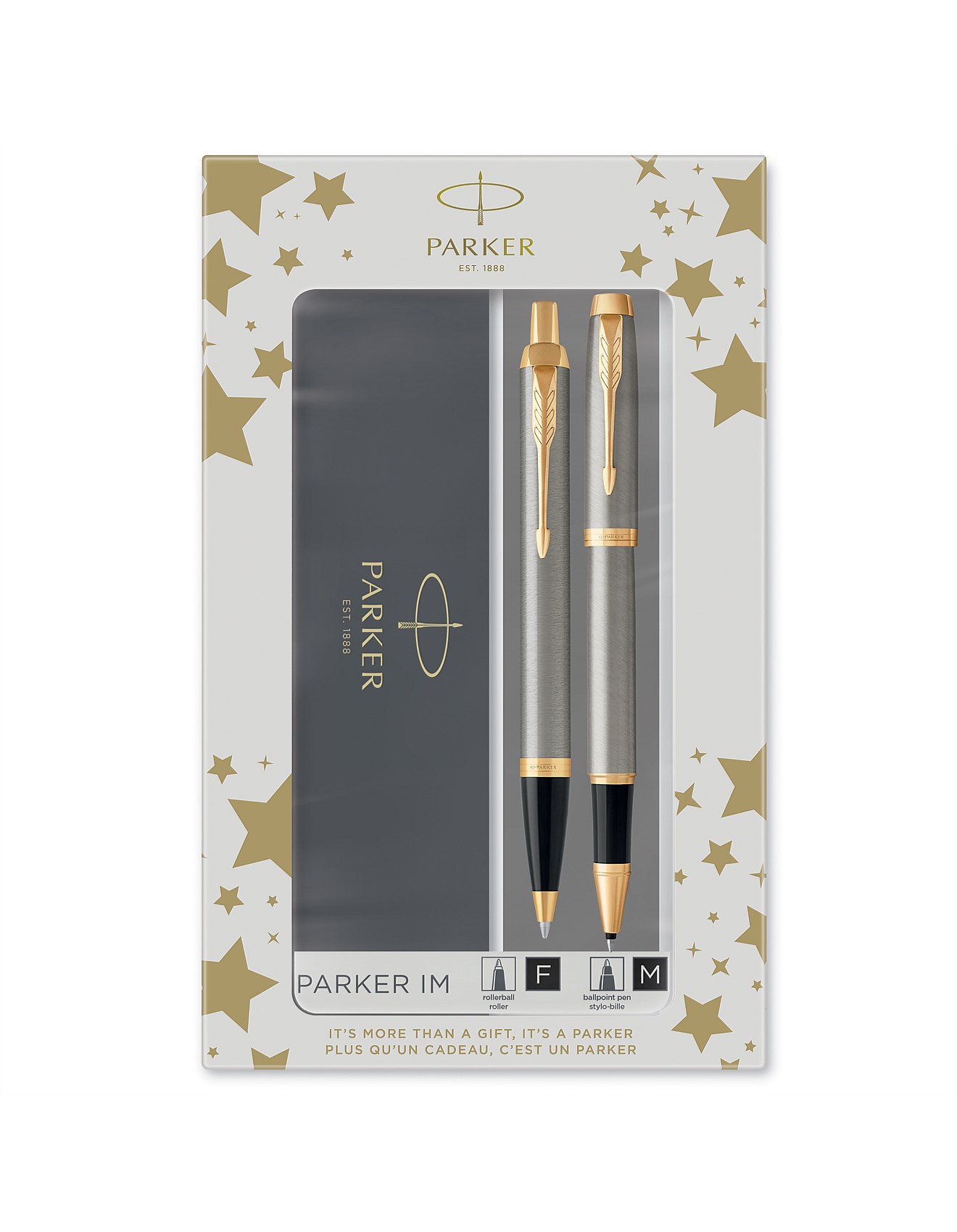 Parker Im Duo Stainless Steel Gold Trim Ballpoint Rollerball Set ...