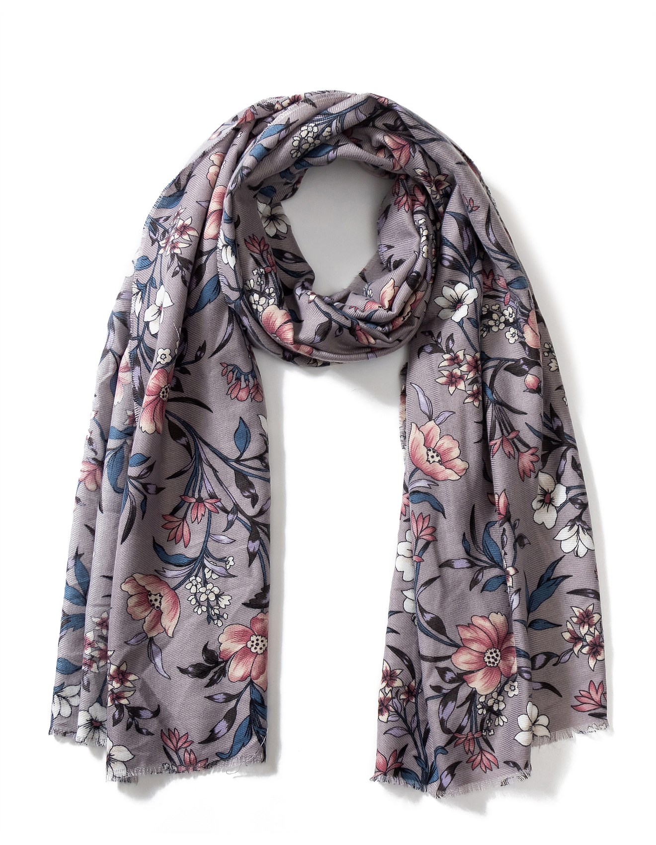 Gregory Ladner Floral Print Scarf With Frayed Edge | David Jones