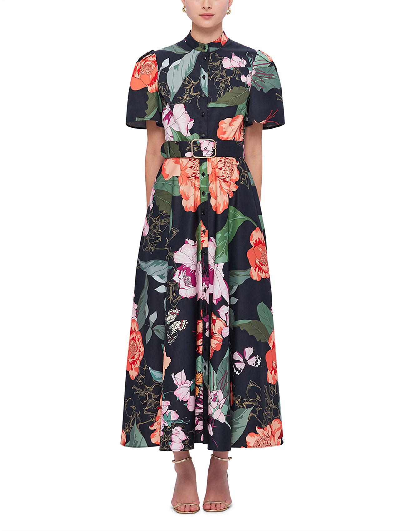 Leo Lin Bianca Short Sleeve Midi Dress -Lush Print In Black | David Jones