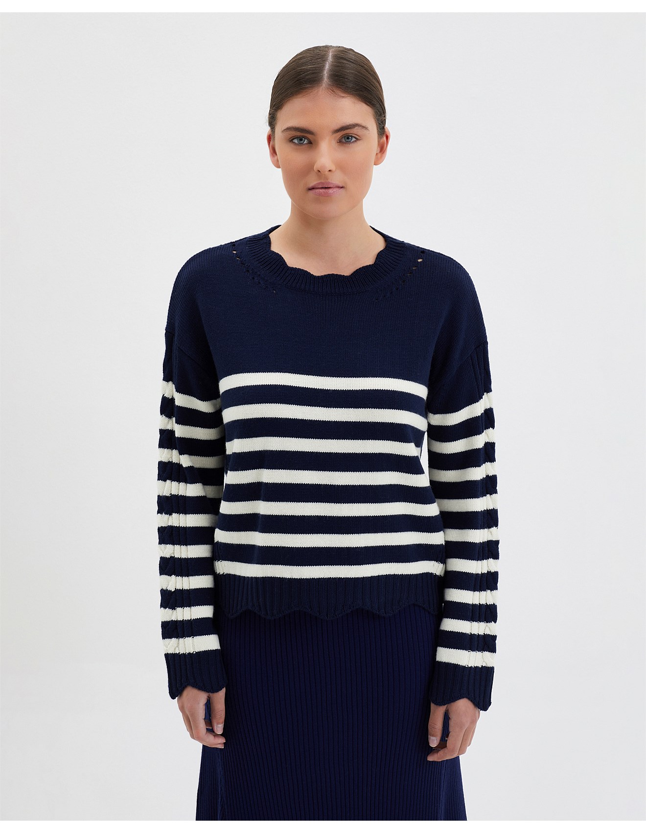 Iris and Wool Striped Scallop Sweater | David Jones