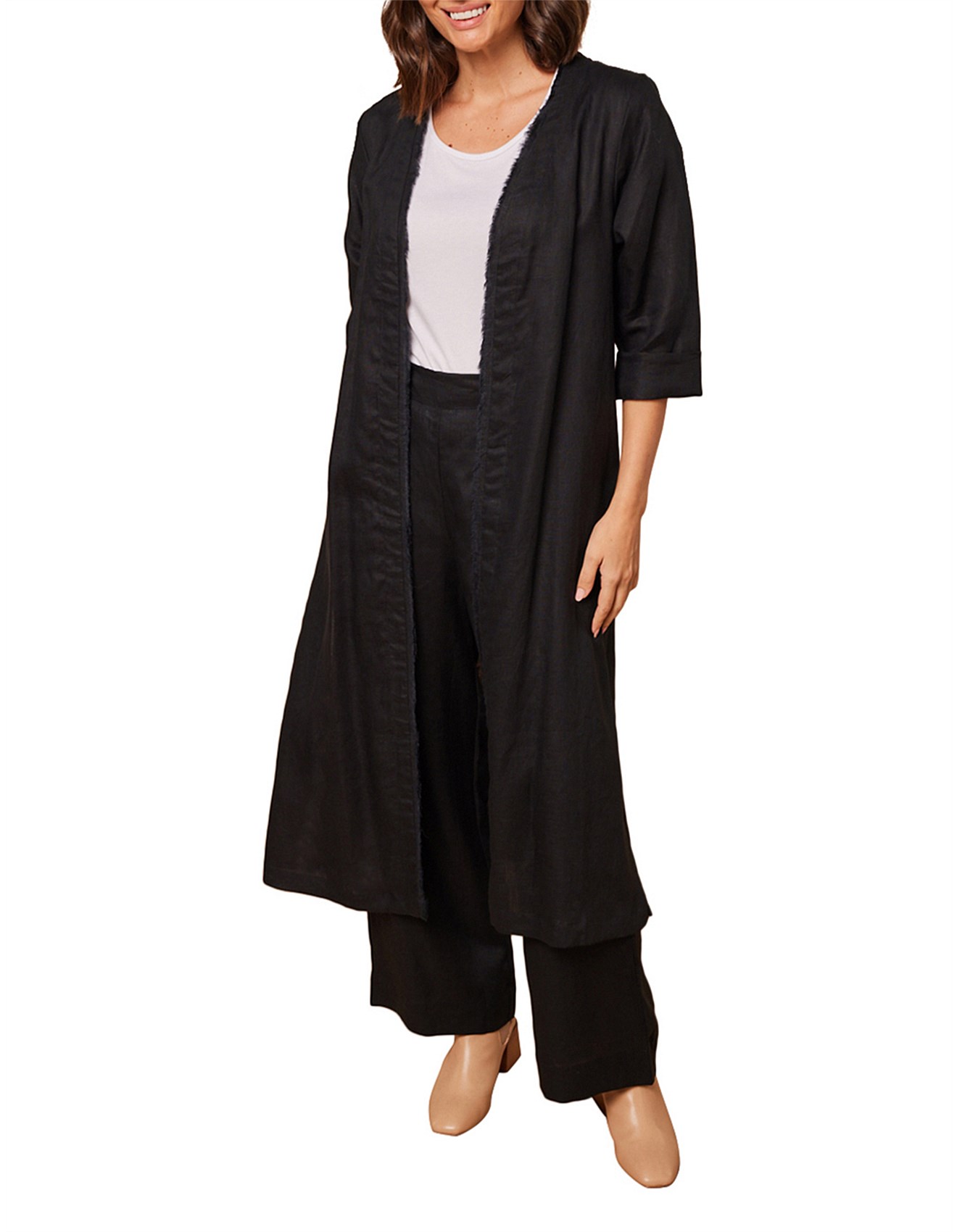 Adrift Long Line Linen Duster Jacket | David Jones