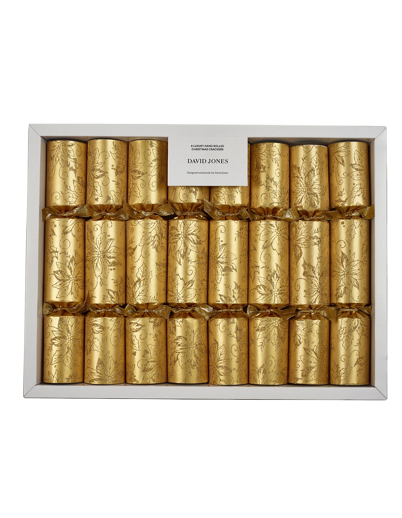 Robin Reed Gold Glitter Poinsettia Crackers Set Of 8 | David Jones
