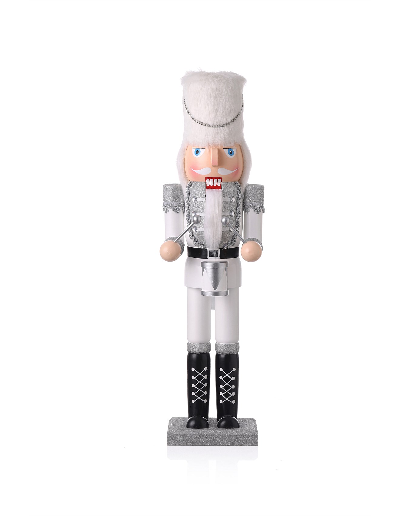 David Jones Wooden White Silver Drummer Nutcracker | David Jones