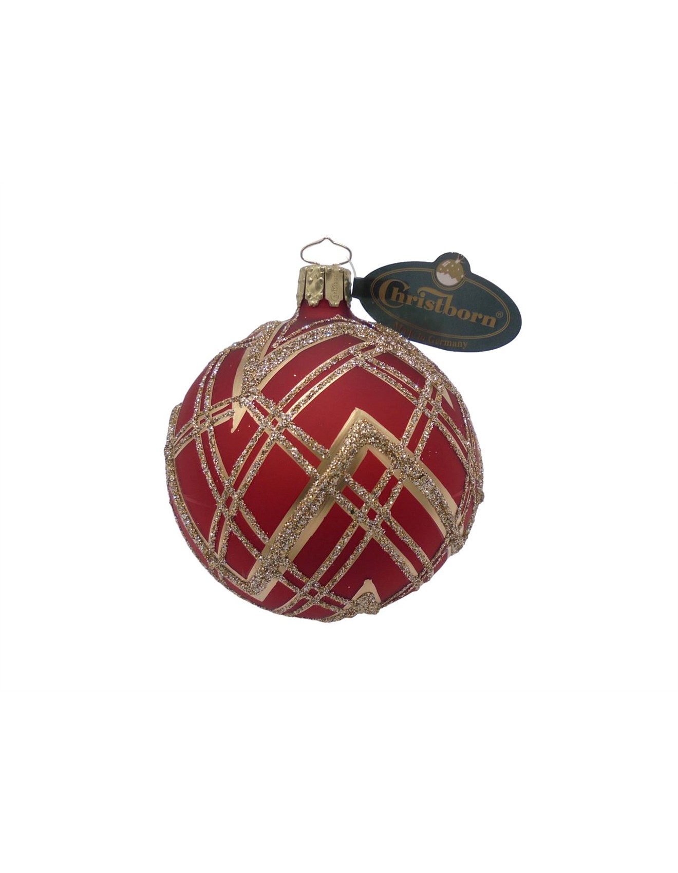 Christborn 8cm Hand Decorated Gold Check On Red Glass Bauble | David Jones