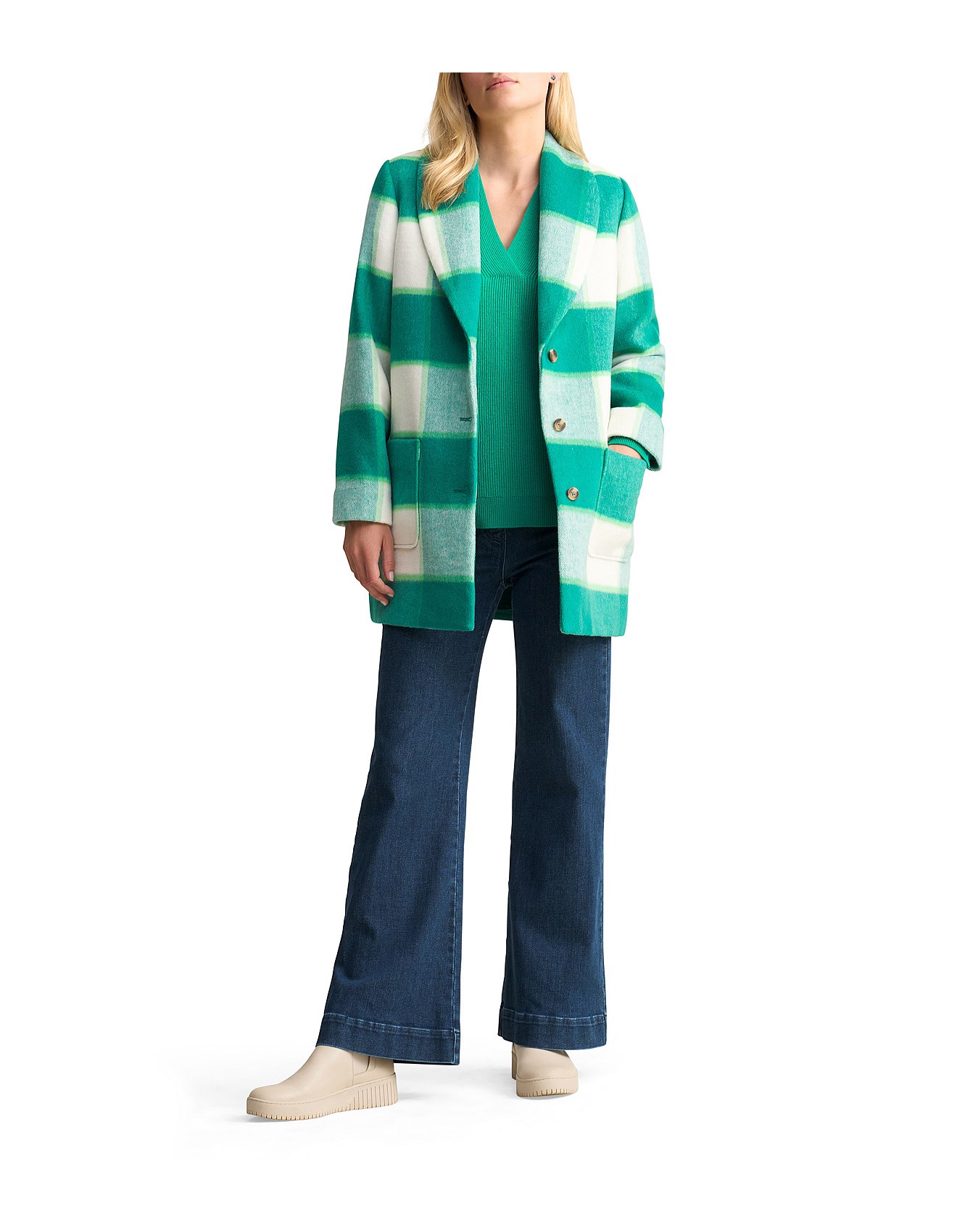 Blue Illusion Green Check Coat | David Jones