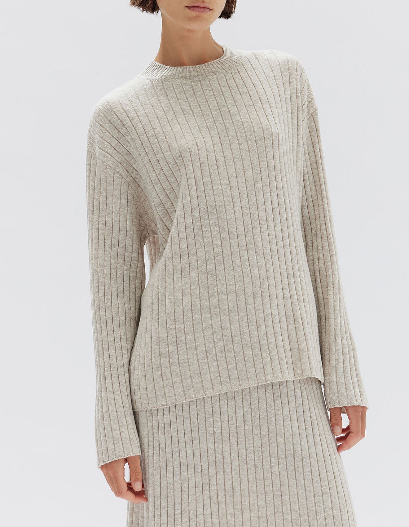 Assembly Label Wool Cashmere Rib Long Sleeve Top Oat Marle | David Jones