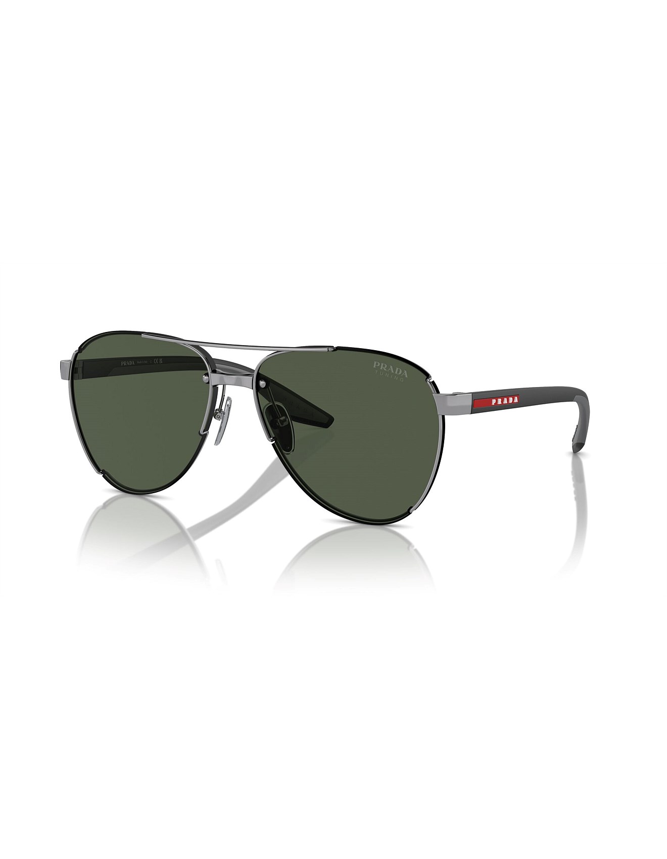 Prada Pilot Gunmetal Green Tuning Sunglasses | David Jones
