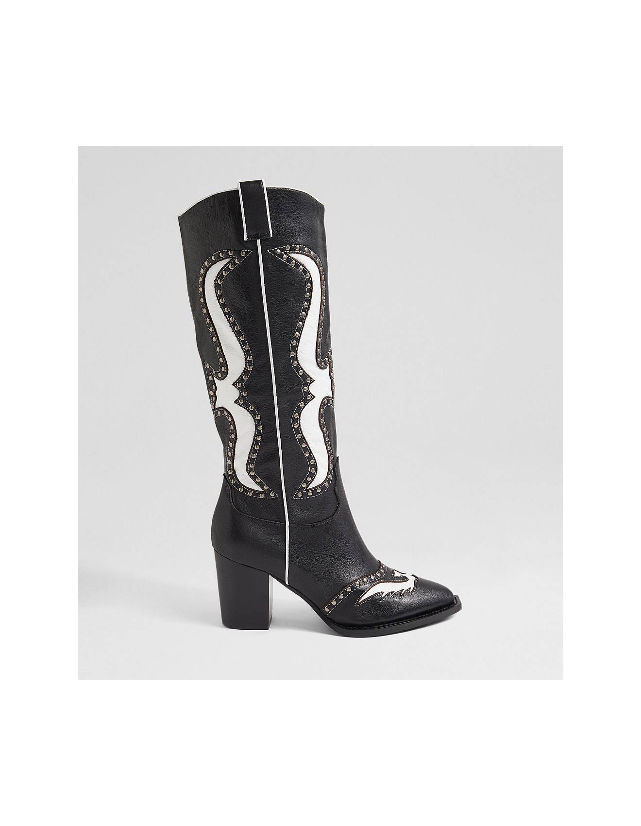 Midas Lydy Black White Leather Knee High Boots | David Jones