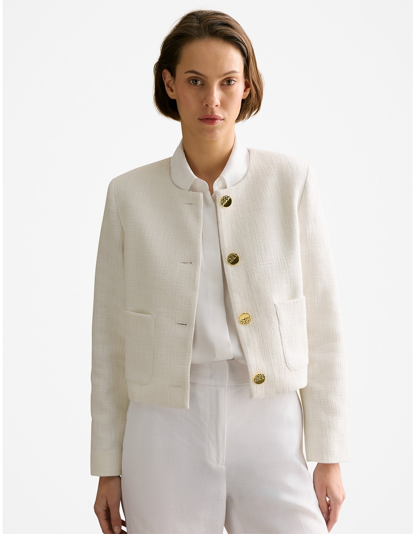 Trenery Tweed Collarless Cropped Jacket | David Jones