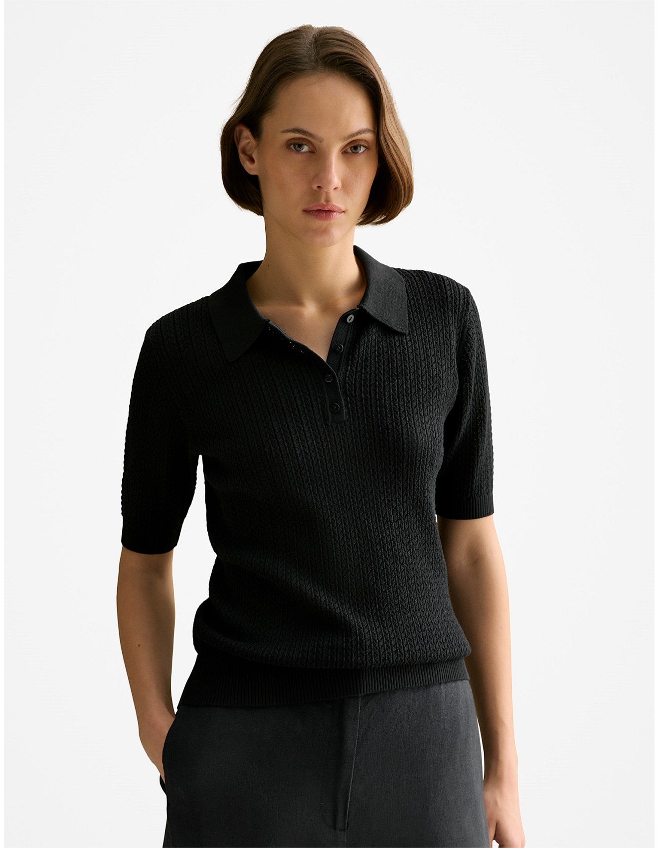 Trenery Mercerised Lace Knit Polo | David Jones